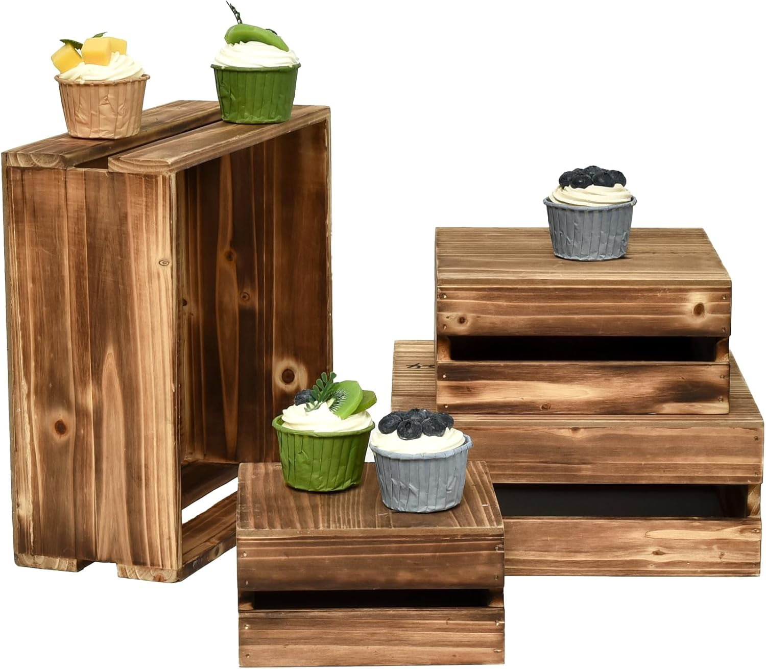 Set of 4 Wooden Rustic Cupcake Stand, Wood Display Stand for Weddings ...