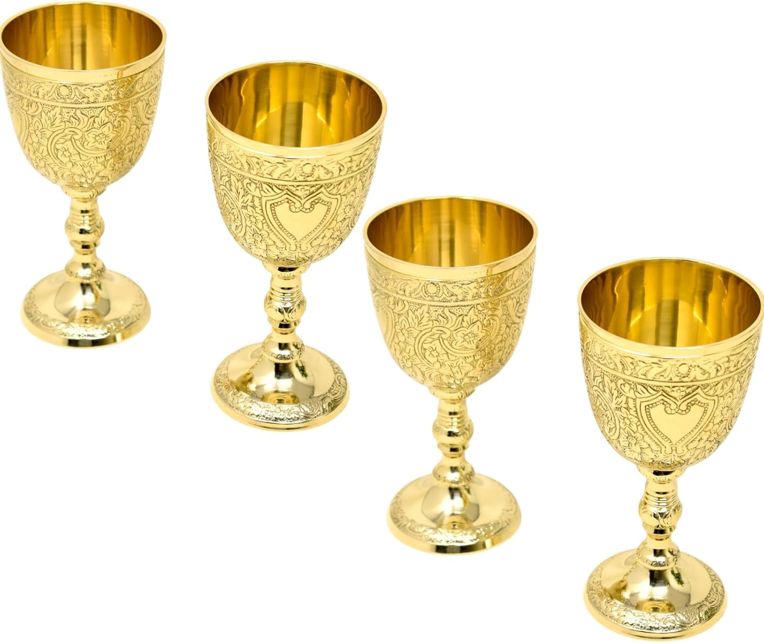 Set of 4 chalice goblet vintage brass golden roman chalice cup of king ...