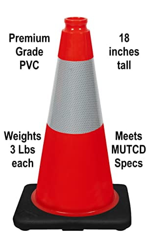 (Set of 5) 18" inch Heavy Duty Black Base Orange PVC Traffic Safety ...