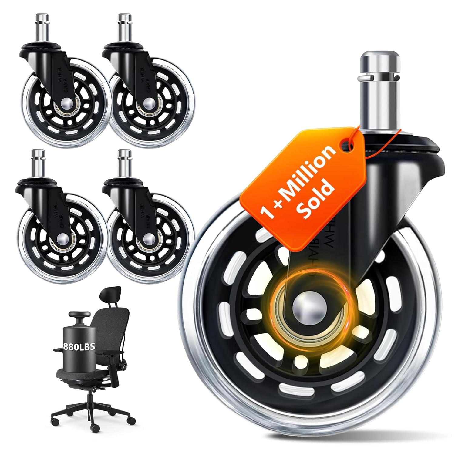 Set of 5 Caster Wheels, 3 Inch Smooth Replacement Roller Blade Wheels ...