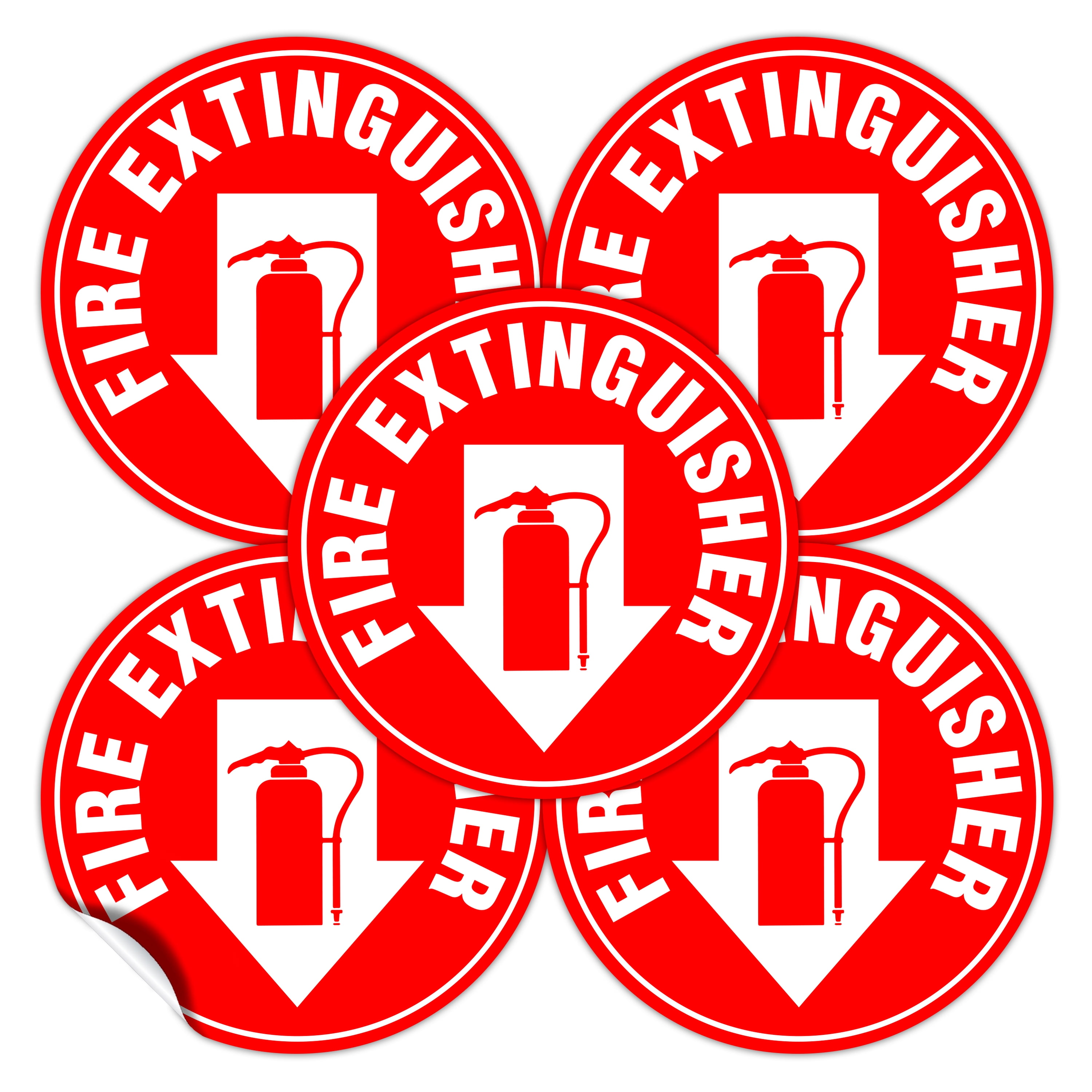 (Set of 5) Fire Extinguisher Sign | 4.5" Circle | Durable Self Adhesive ...
