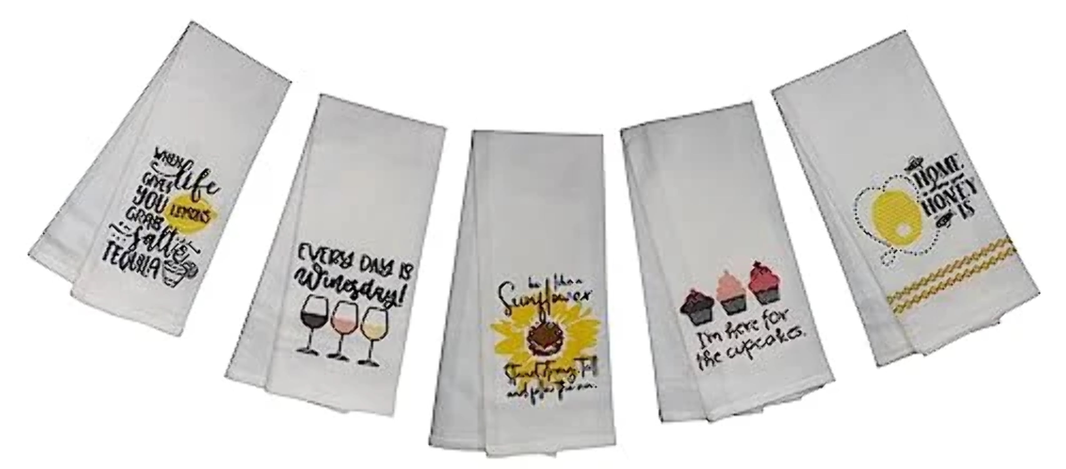 Set of 5, Flour Sack Saying Kitchen Towels Every Day is Wines Day! I’m ...
