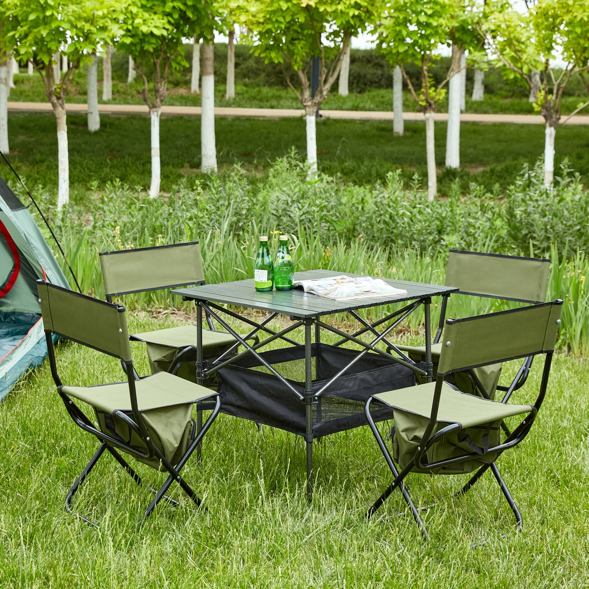 Set of 5 Folding Outdoor Table and Chairs Set, 5 Piece Furniture Set ...