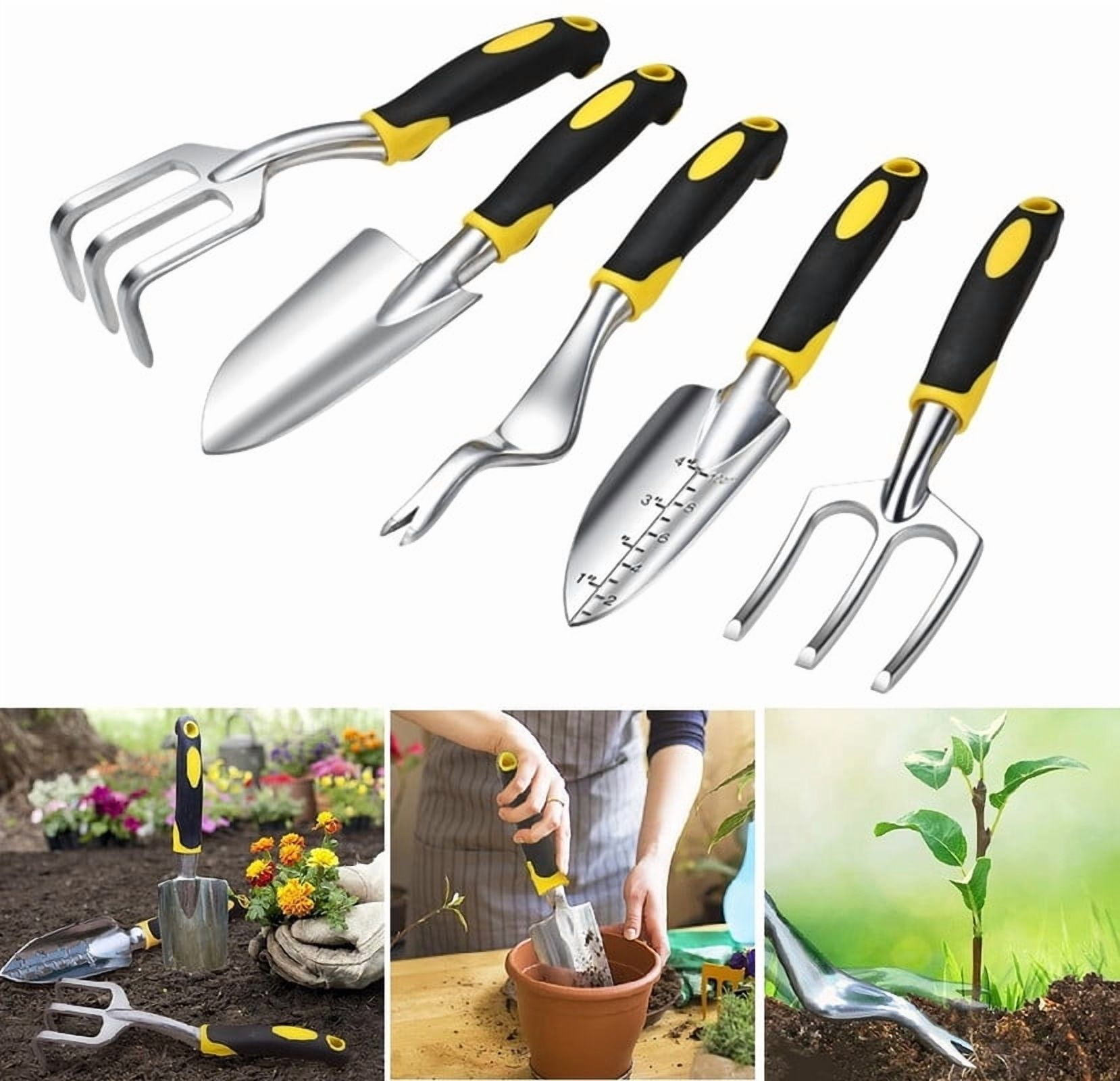 Garden Tool Set, 5pcs Heavy Duty Gardening Kit Aluminum Alloy Includes ...