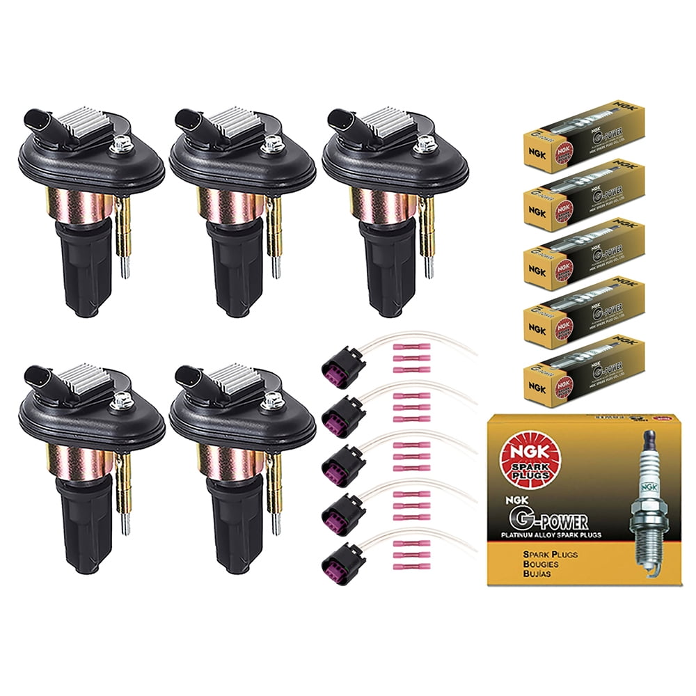 Set of 5 ISA Ignition Coil & 5 platinum Spark Plug & 5 Ignition Coil Connector for Chevrolet ...