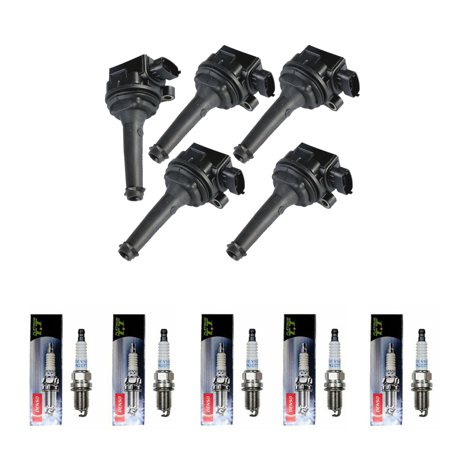 Set of 5 ISA Ignition Coils and Denso Platinum Spark Plugs Compatible ...
