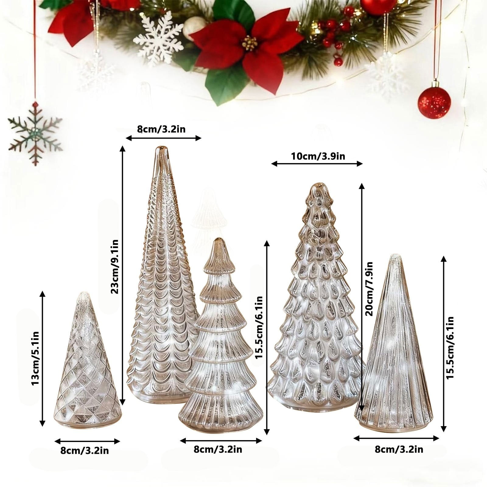 Set of 5 Illuminated Mercury Glass Trees, 5 Pcs Mercury Glass Christmas ...