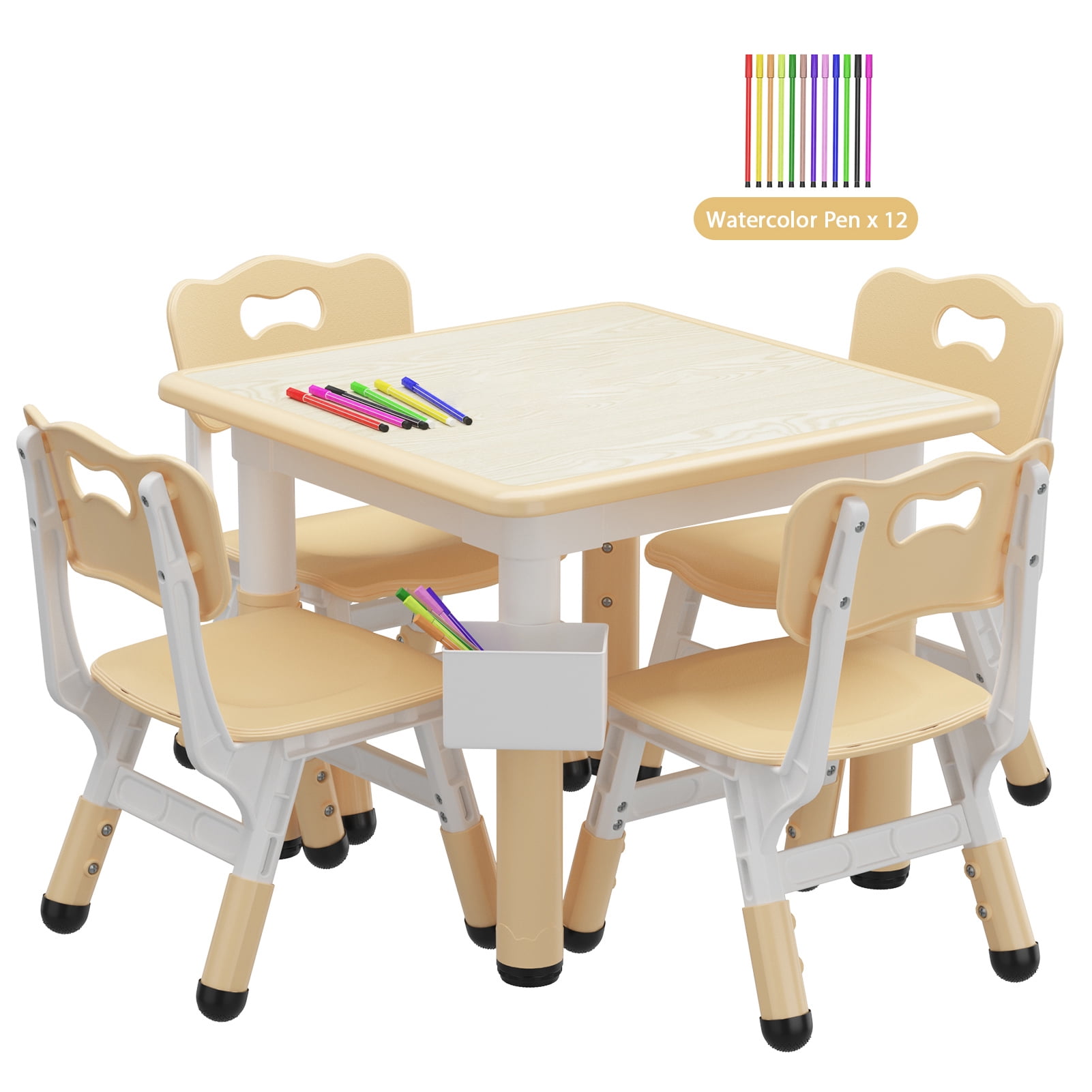 Set of 5 Kids Table and 4 Chairs Set with 12pcs Watercolor Pens ...