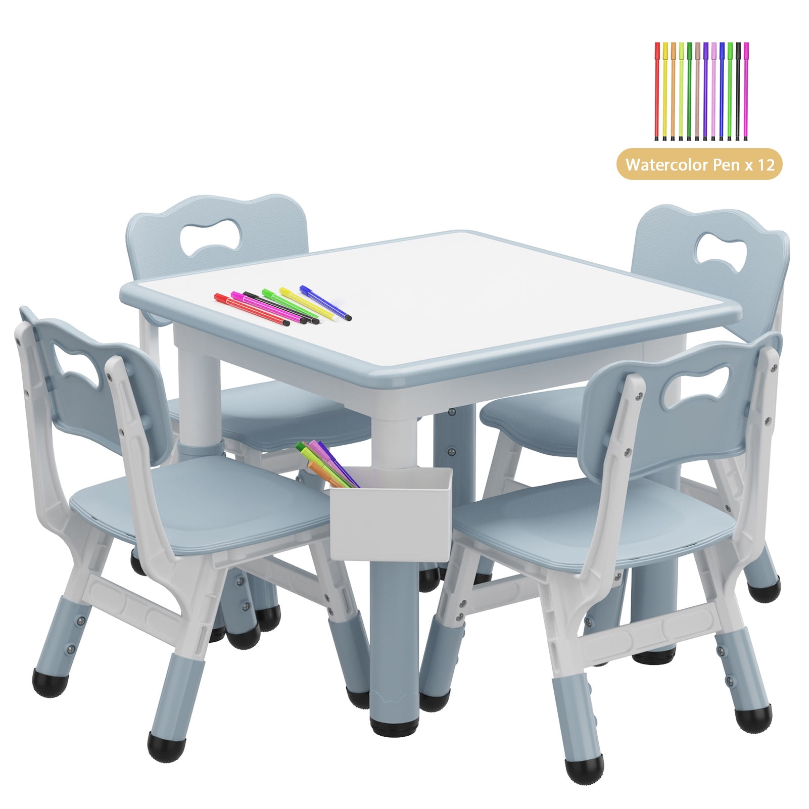 Set of 5 Kids Table and 4 Chairs Set with 12pcs Watercolor Pens ...