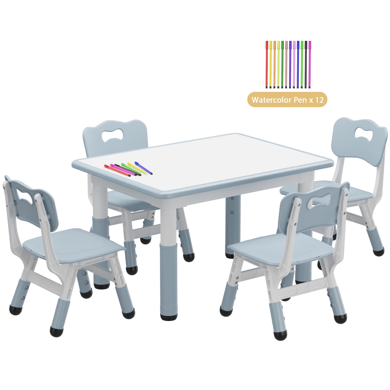 Set of 5 Kids Table and 4 Chairs Set with 12pcs Watercolor Pens for ...