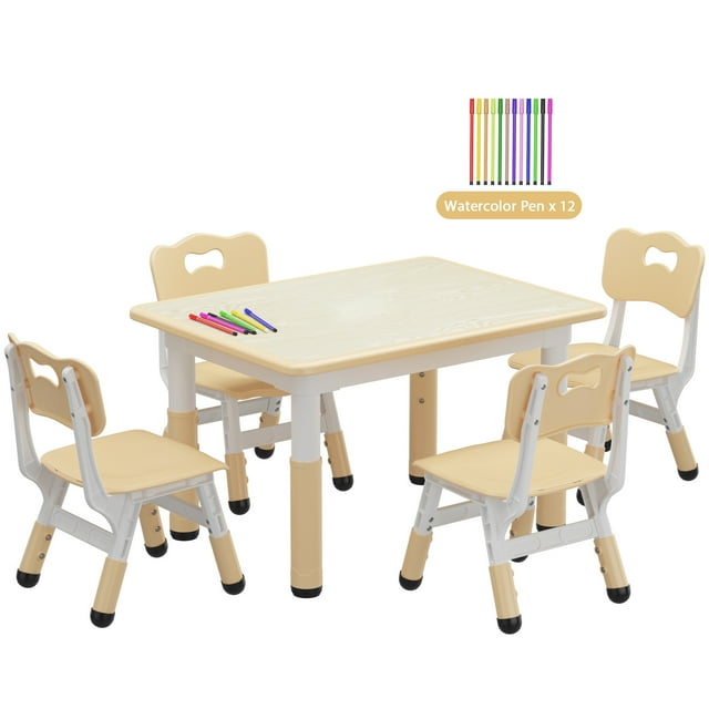 Set of 5 Kids Table and 4 Chairs Set with 12pcs Watercolor Pens for ...