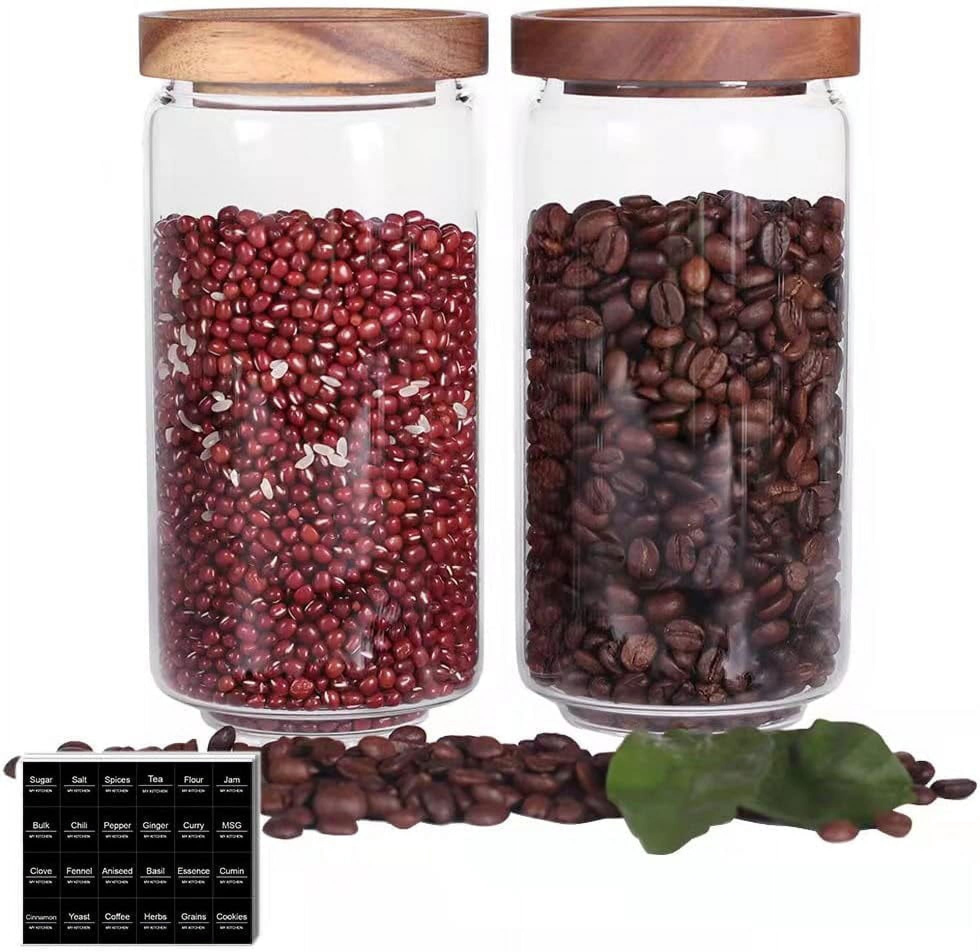 Set of 5 Kitchen Canisters,Thick, Stackable, Natural Style,Cookie, Rice ...