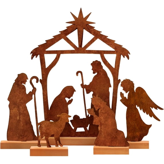 Set of 5 Nativity Scene Set Tabletop Decor, Rusty Christmas Decoration ...