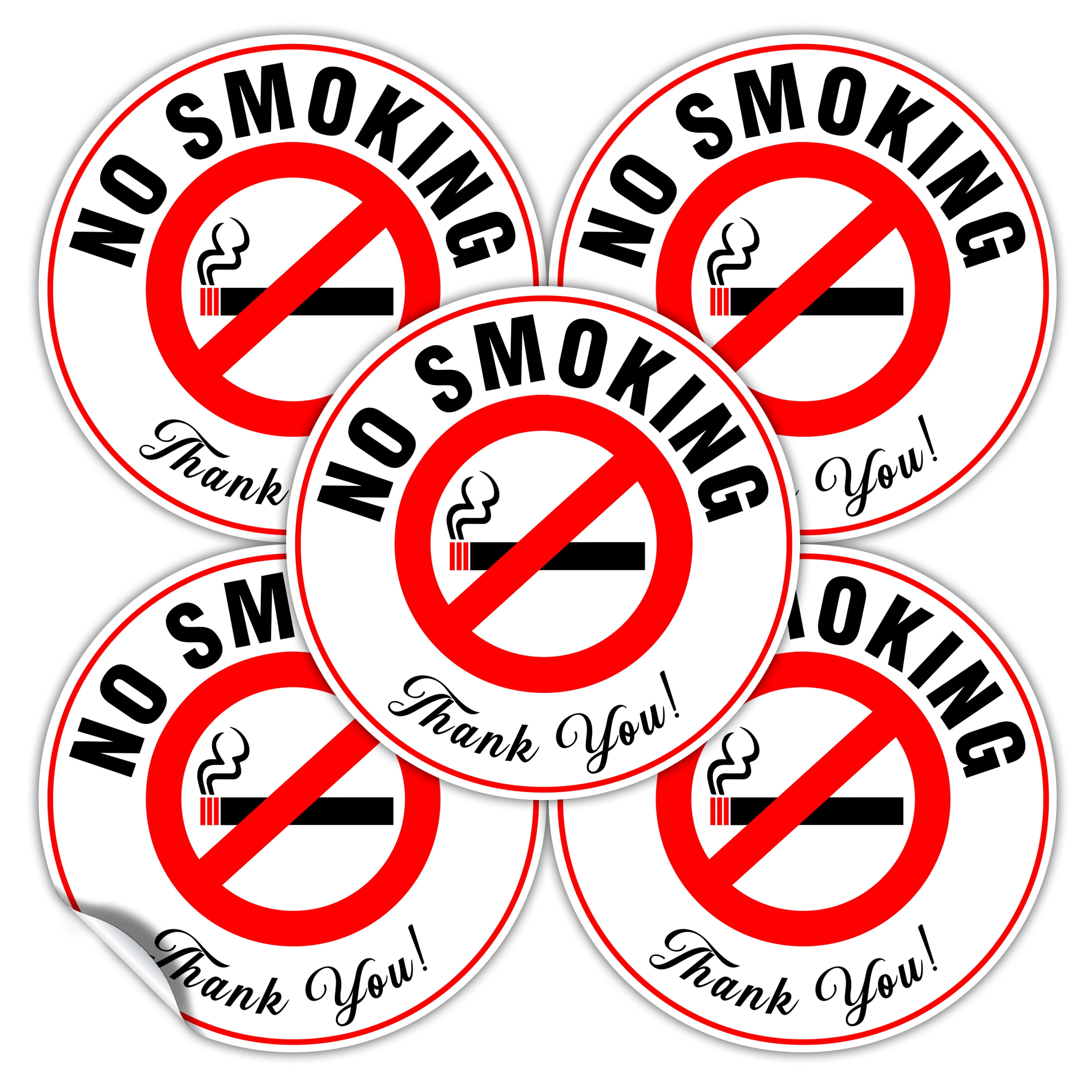 (Set of 5) No Smoking Sign Sticker - 4.5" Circle - Durable Self ...