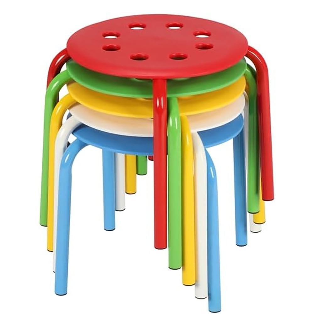 Set of 5 Plastic Stack Stools, 15.94"D x 15.94"W x 11.81"H Colored ...