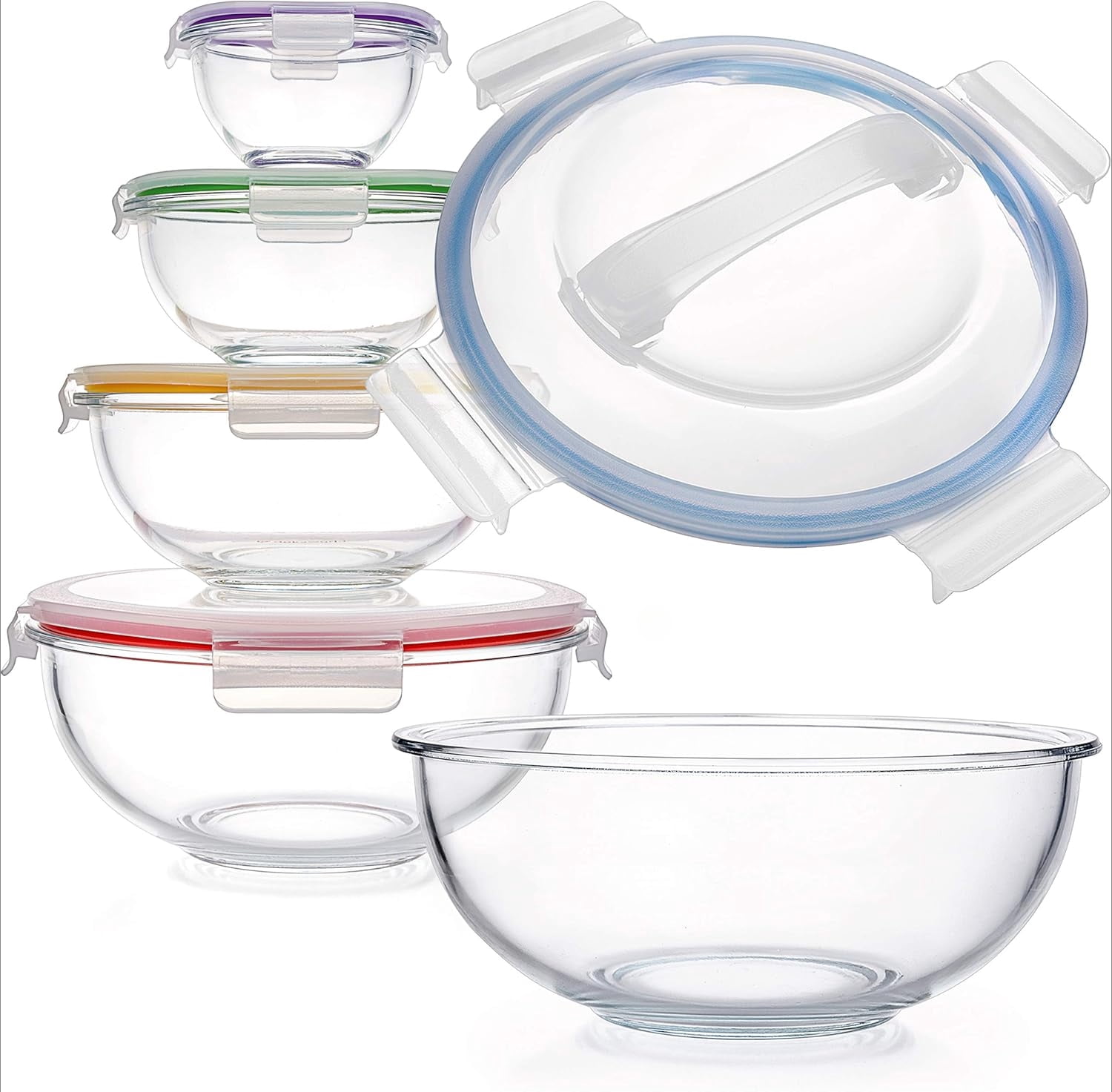 Set of 5 Stackable Space Saving Nesting Glass Bowls with BPA Free Lids ...