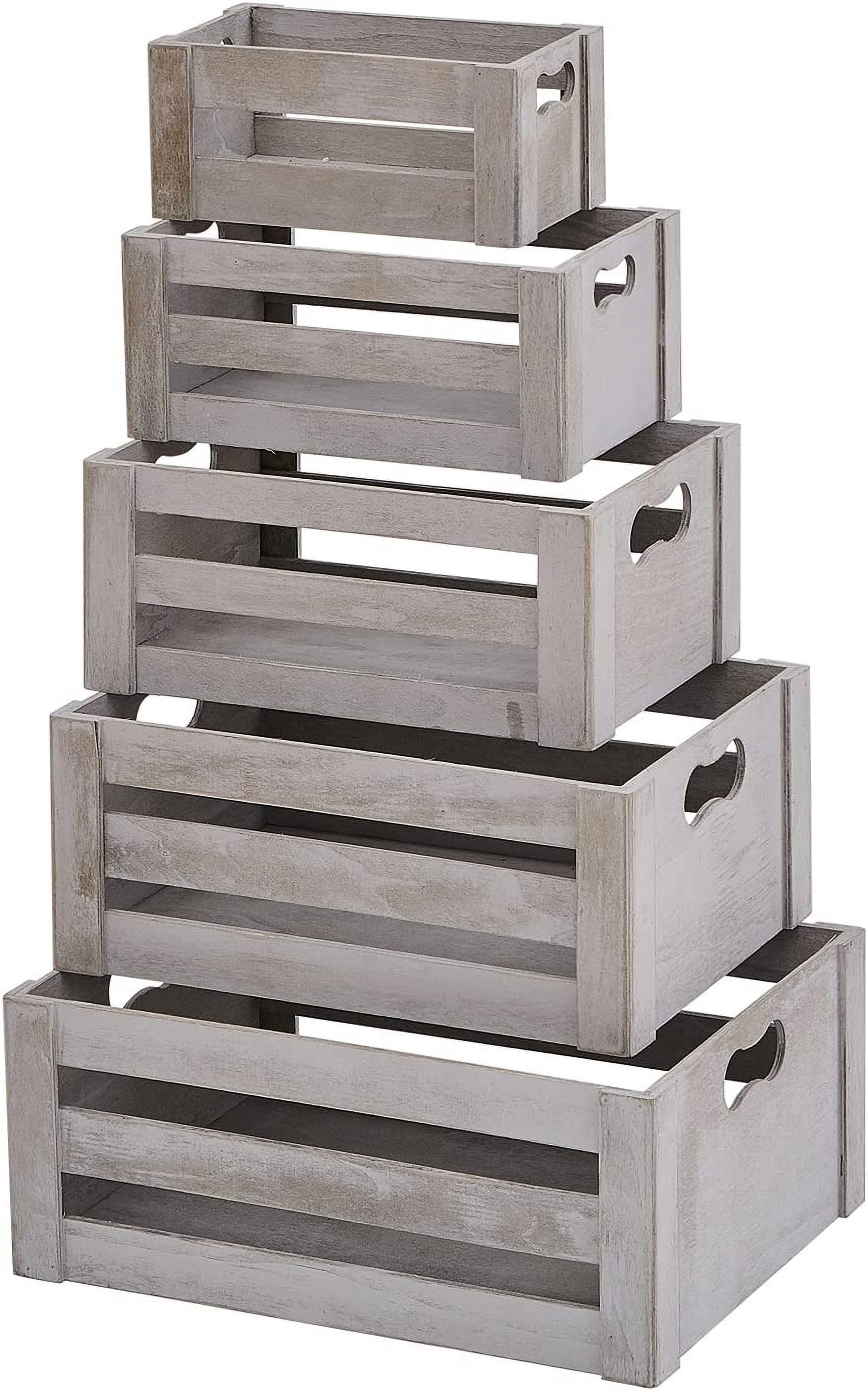 Set of 5 Vintage Rustic White Grey Wood Decorative Nesting Storage ...