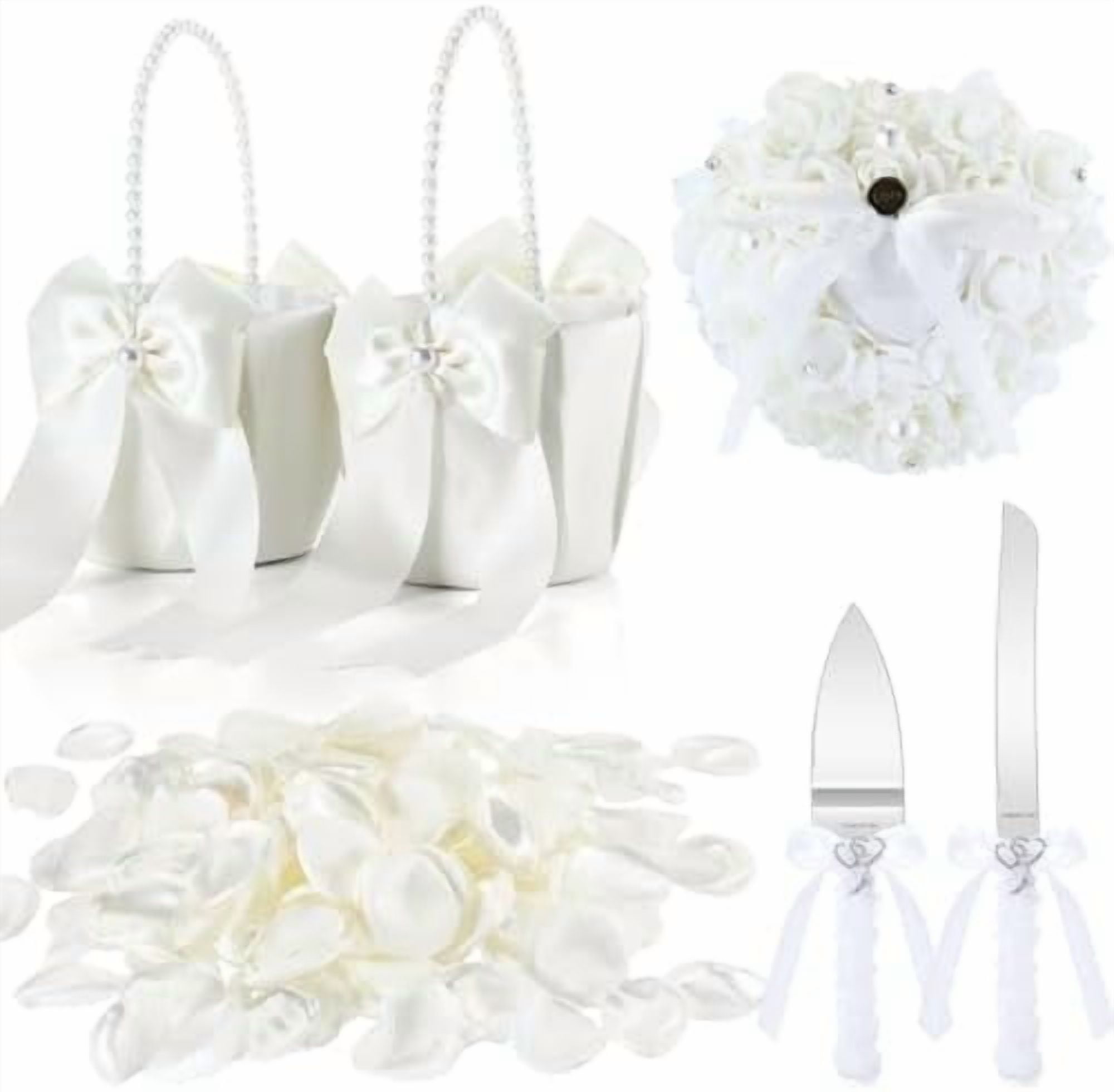 Set of 5 Wedding Flower Baskets Heart Shape Ring Bearer Pillow and ...