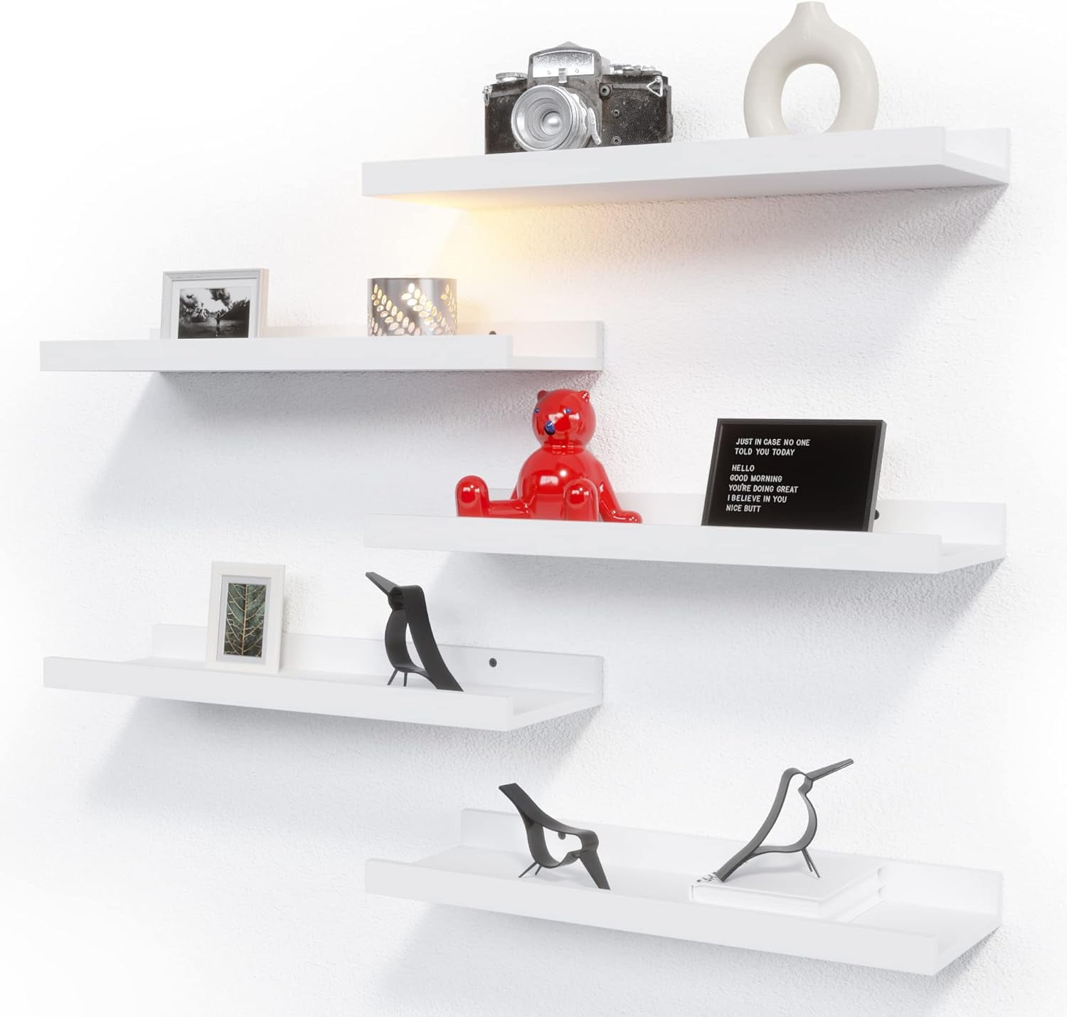 Set of 5 floating wall mounted shelves, black shelves for wall ...