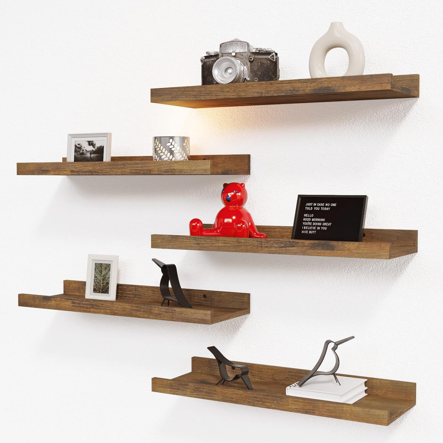 Set of 5 floating wall mounted shelves, black shelves for wall ...