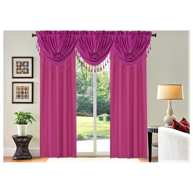 Set of 5 piece 2 panels R64 and 3 matching waterfall valances HOT PINK ...