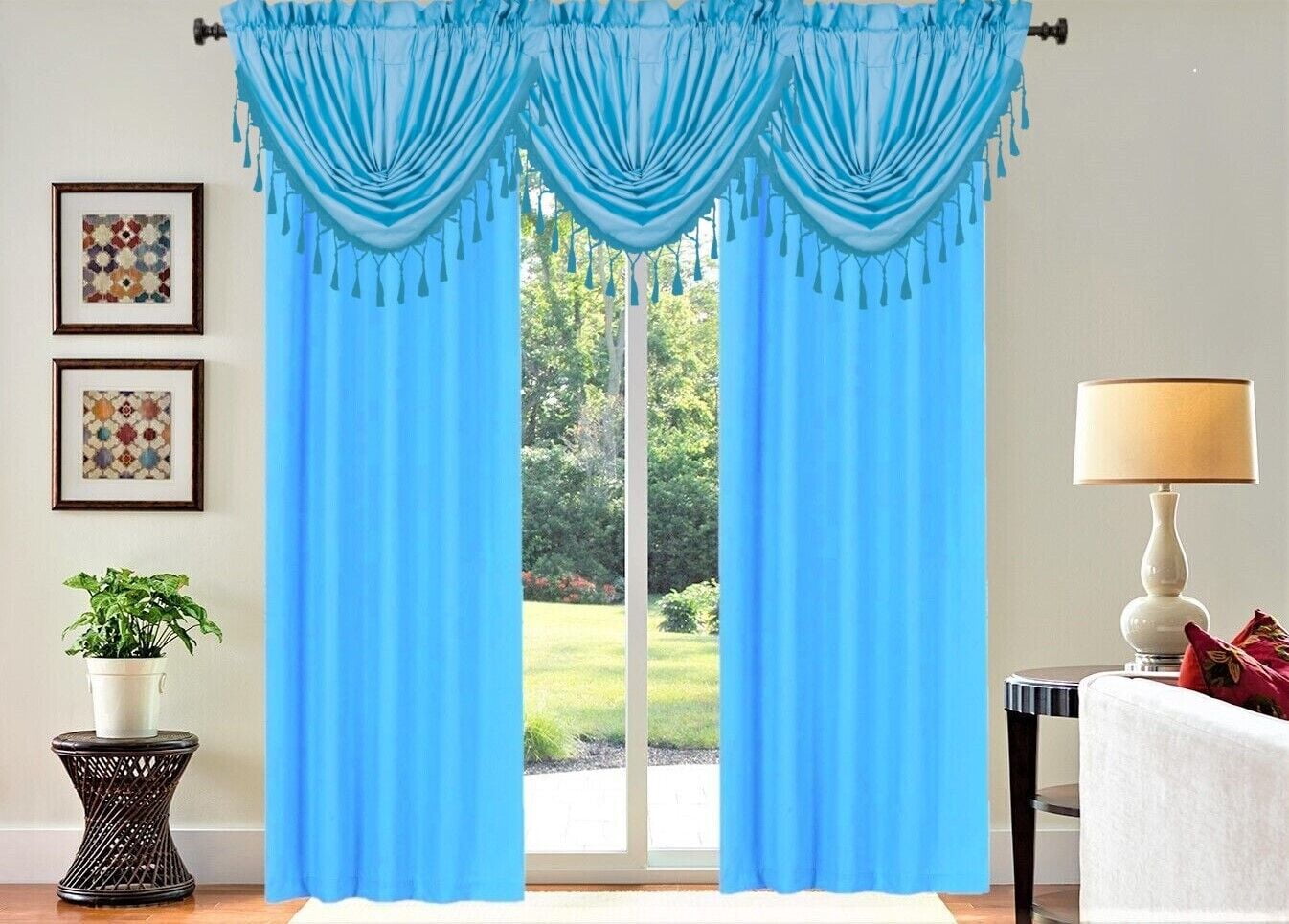 Set of 5 piece 2 panels R64 and 3 matching waterfall valances RS8 ...