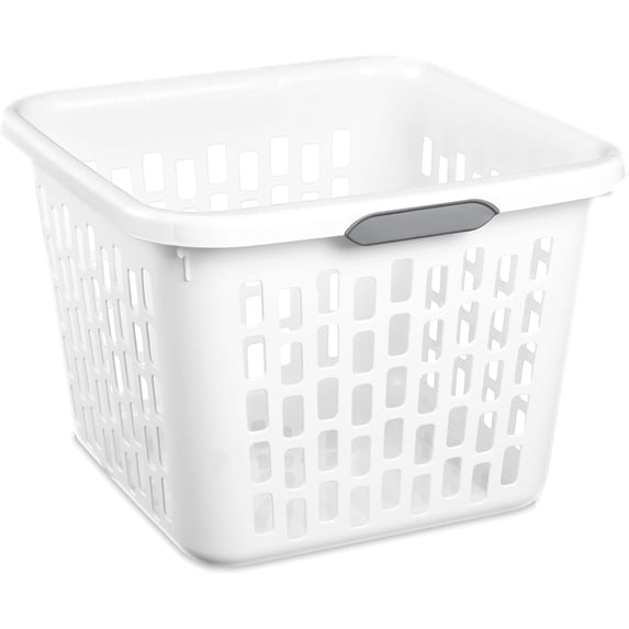 Set of 6, 1.5 bushel capacity square laundry baskets, white – plastic ...
