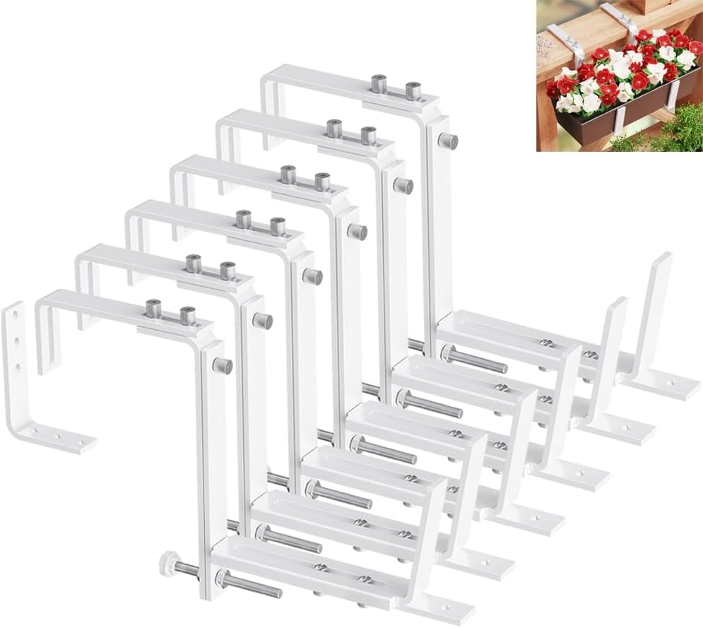 Set of 6 Adjustable Window Planter Box Brackets, White Brackets for ...