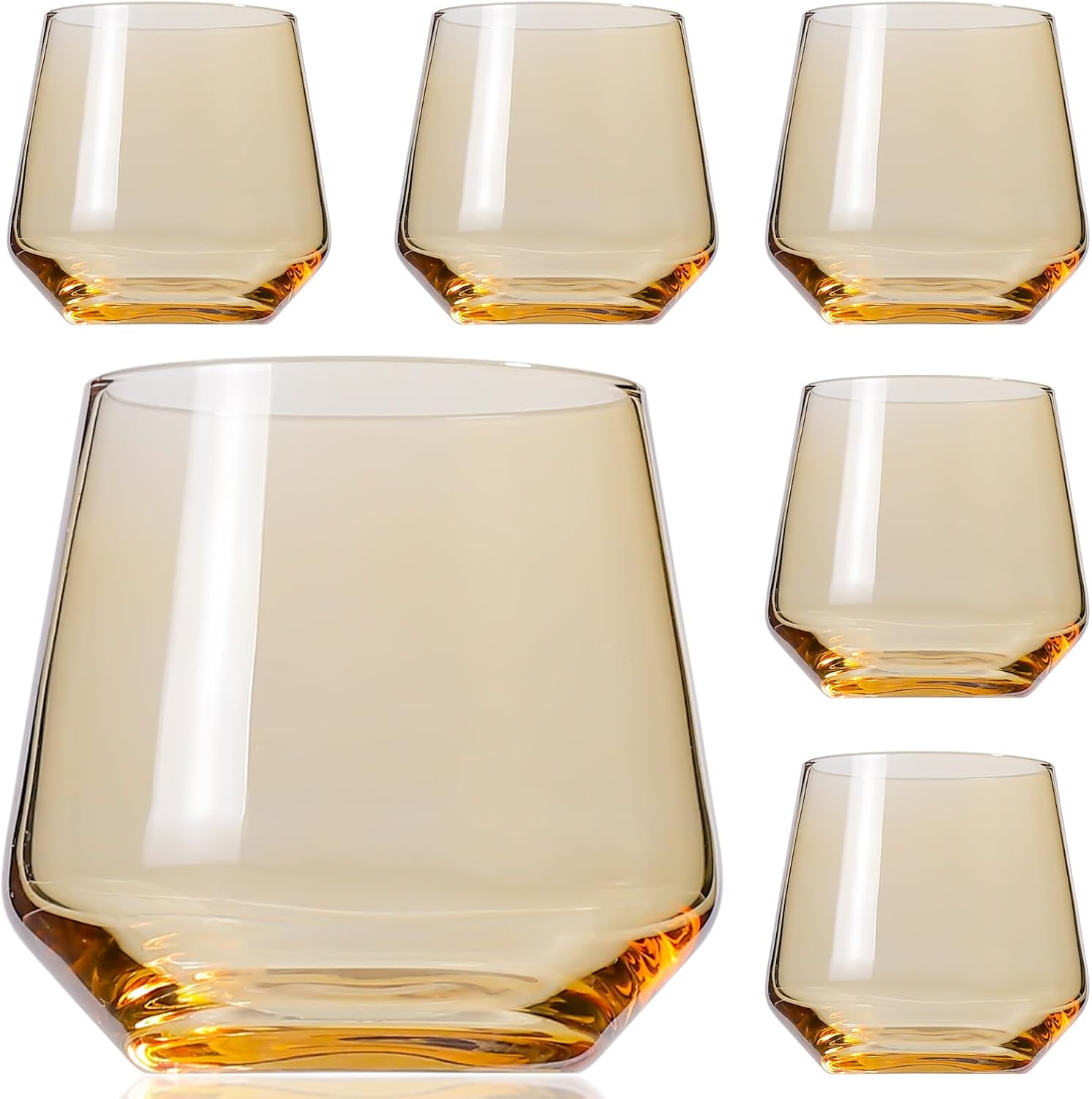 Set of 6 Amber Stemless Wine Glasses - 14oz Classic Design for Drinking ...