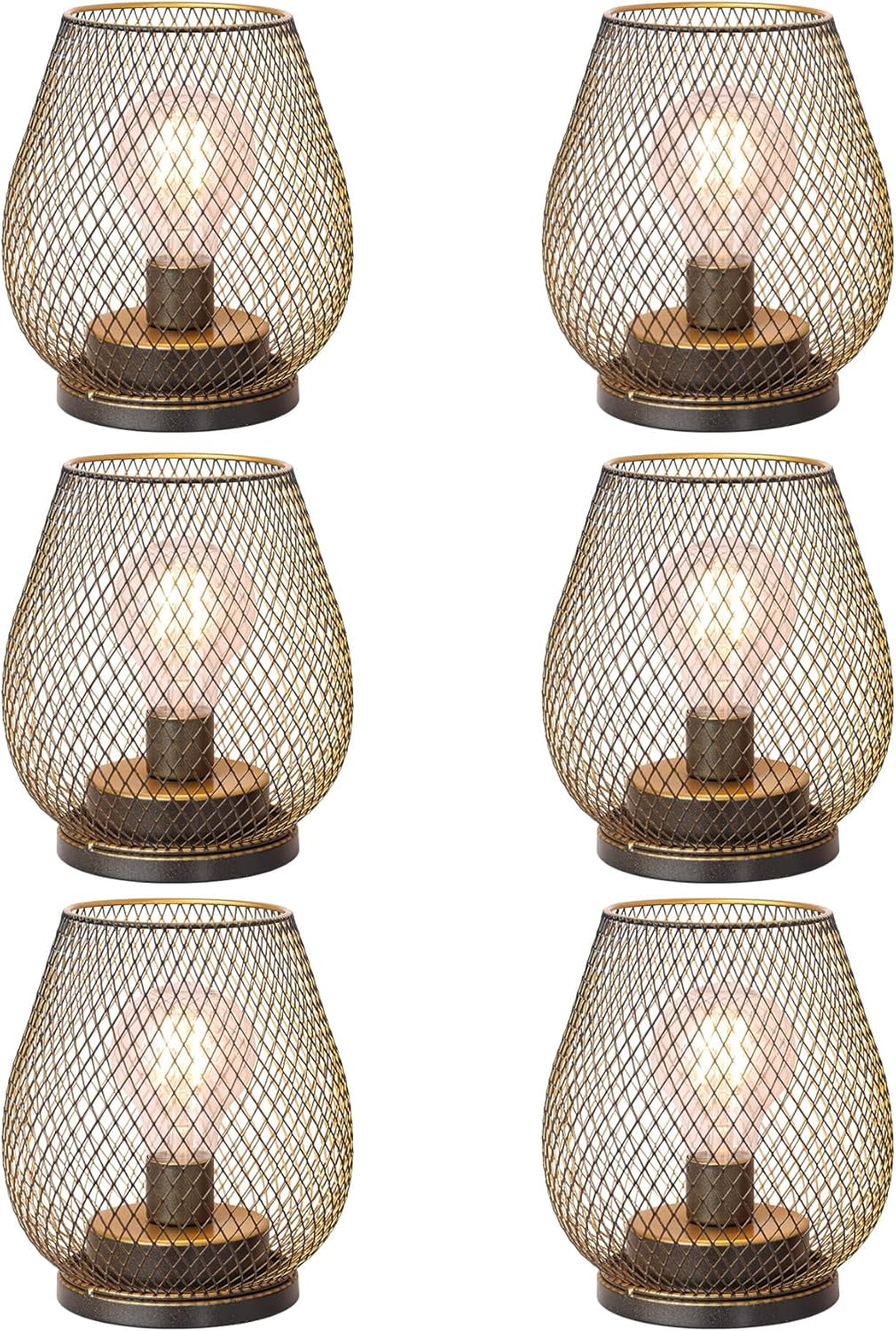 Set of 6 Battery Operated Lamp Outdoor Table Lantern, LED Metal Cage ...