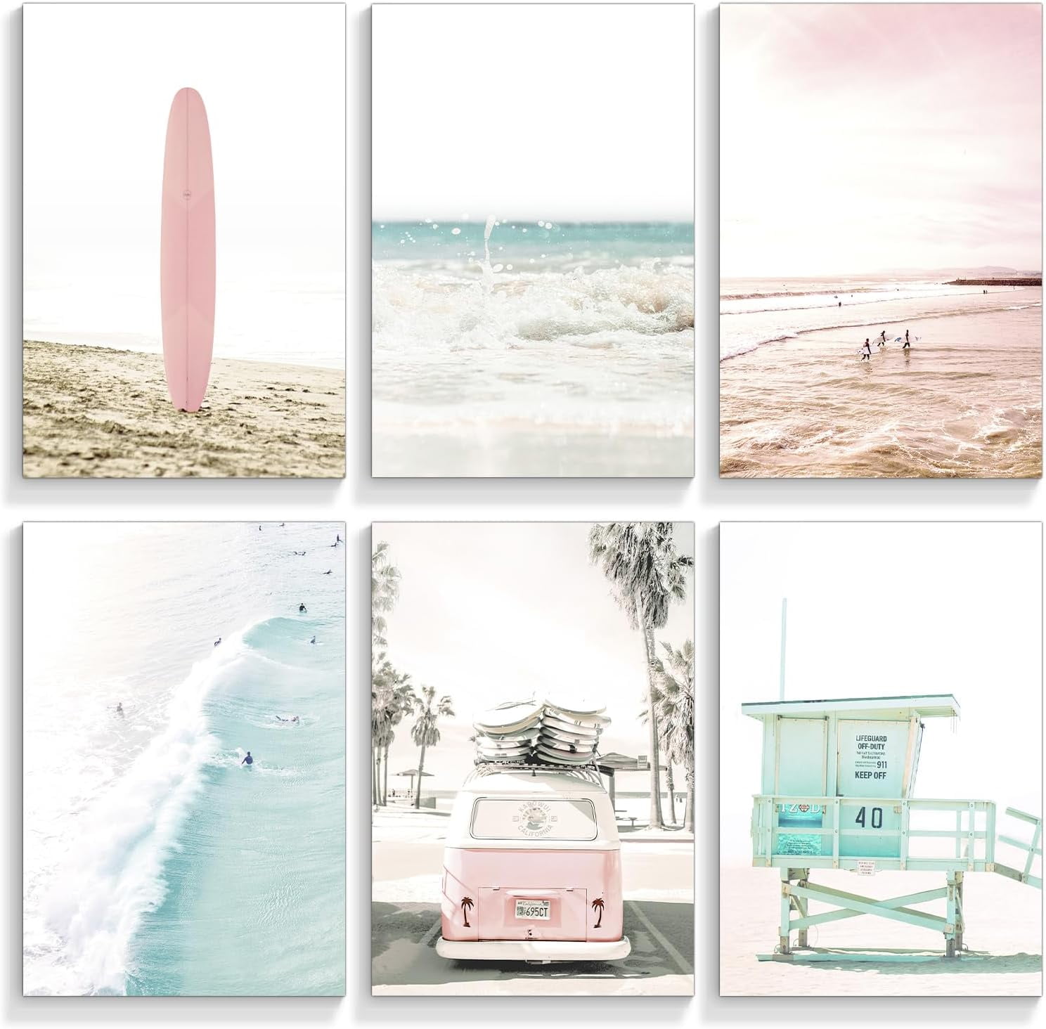 Set of 6 Beach Canvas Wall Art, 12x16in Tropical Summer Ocean Coastal ...