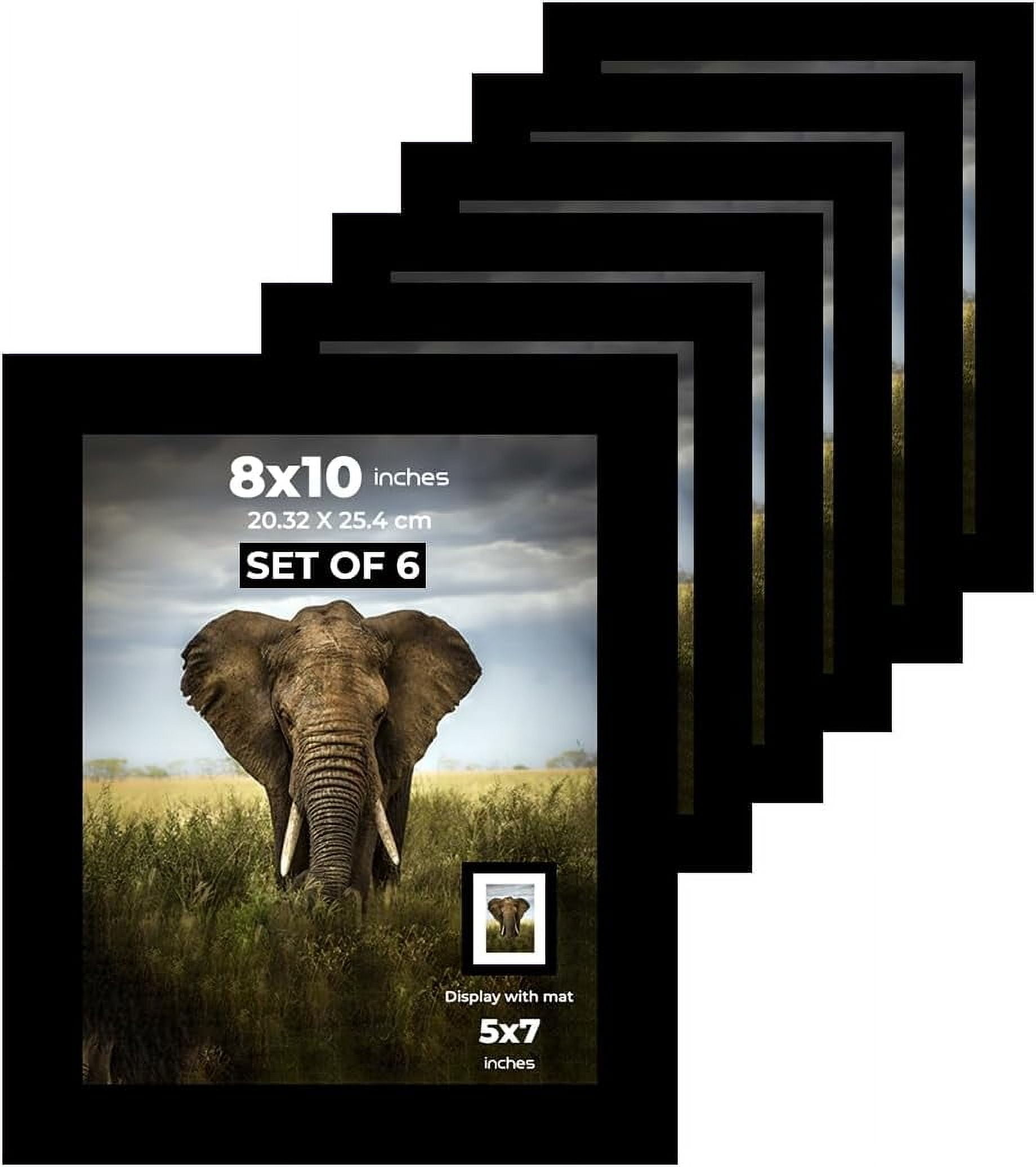 Set of 6 Black 8x10 Frames, Display 5x7 with Mat or 8x10 Without Mat ...