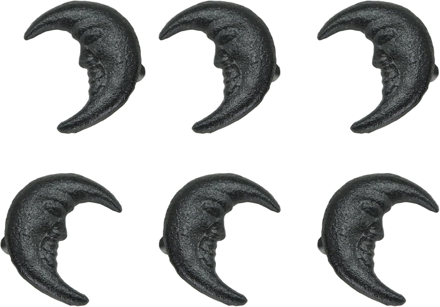The Set of 6 Black Cast Iron Crescent Moon Face Drawer Pulls - Unique ...
