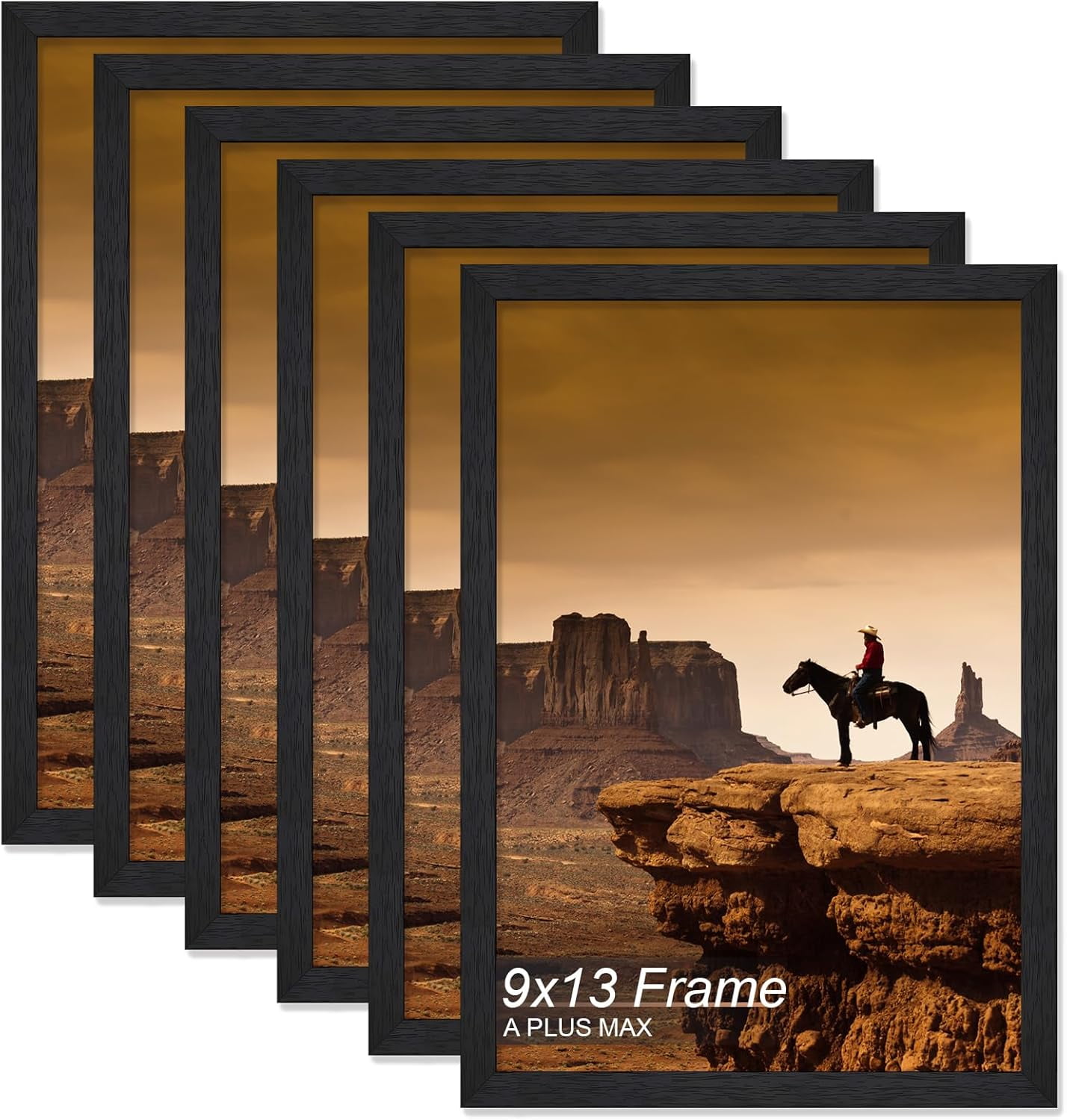 Set of 6 Black Engineered Wood Picture Frames for 9 X 13 Inch Photos ...