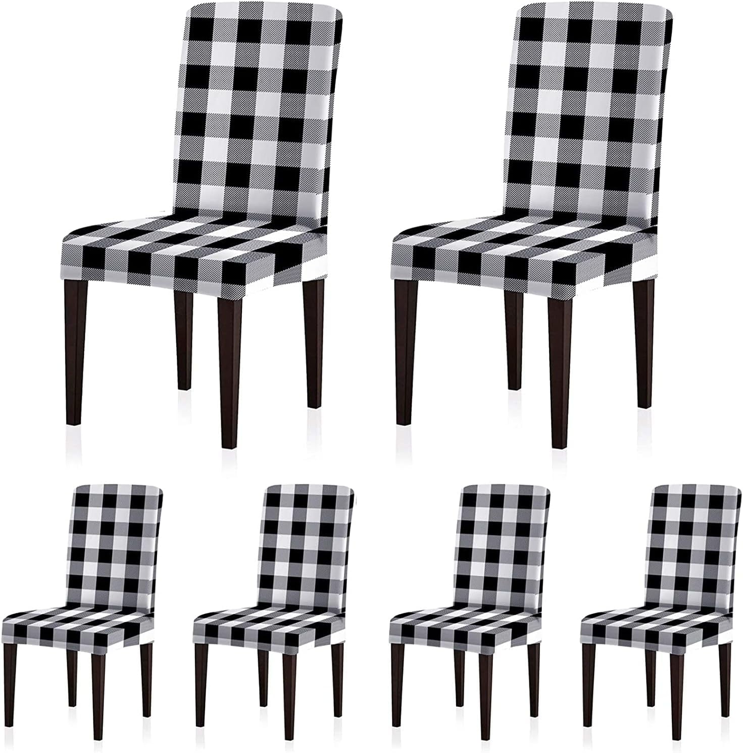 Set of 6 Buffalo Check Chair Covers, Removable and Washable Stretch ...