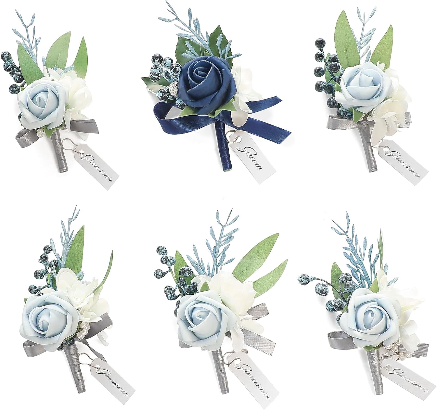 Set of 6 Burgundy & Ivory Foam Rose Boutonnieres with Pins for Men ...