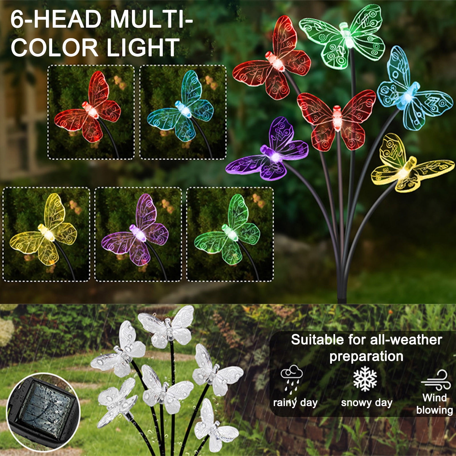 Set of 6 Butterfly Solar Lights for Outside, Garden Decorations Lights ...
