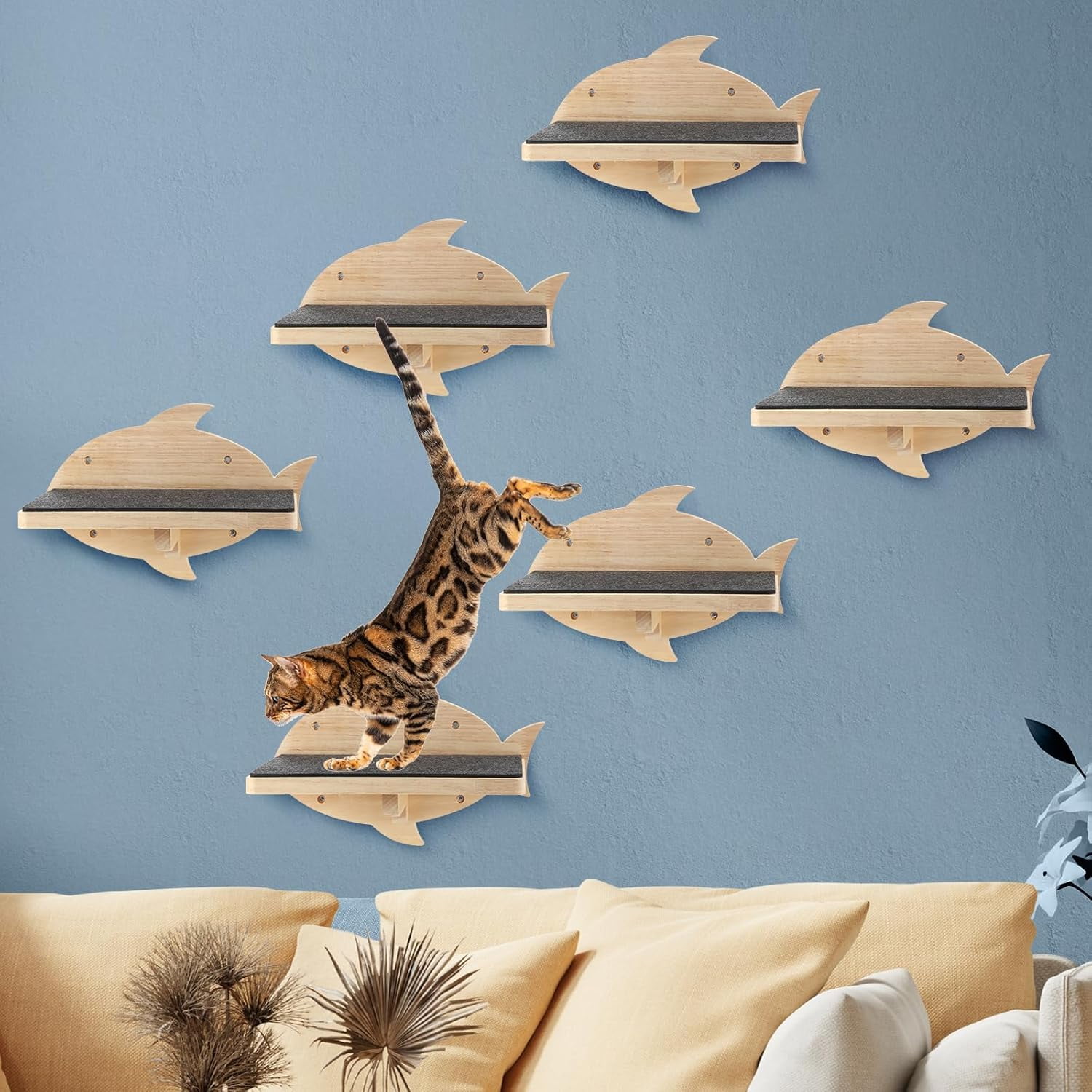 Set of 6 Cat Wall Steps Shelf Shelves Wood Cat Climbing Shelves for ...