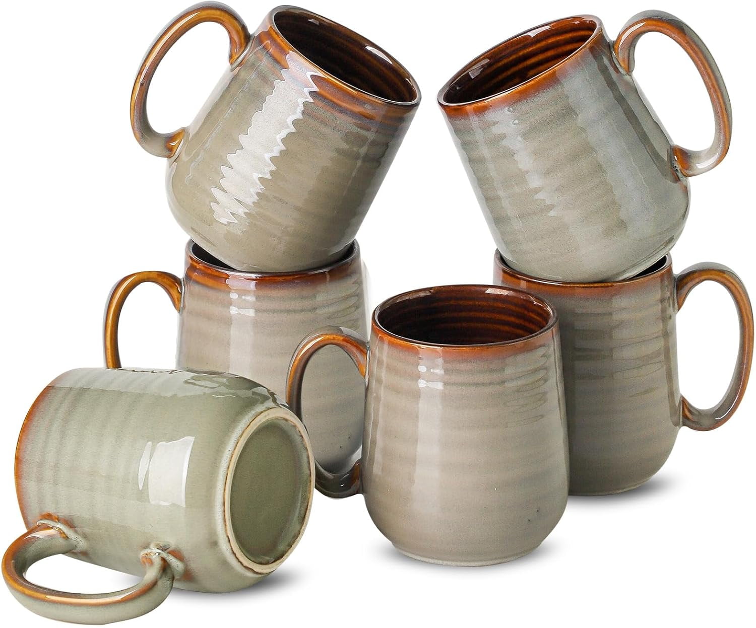 Set of 6 Ceramic Coffee Mugs, 12 Oz Stoneware Latte Mug with Large ...
