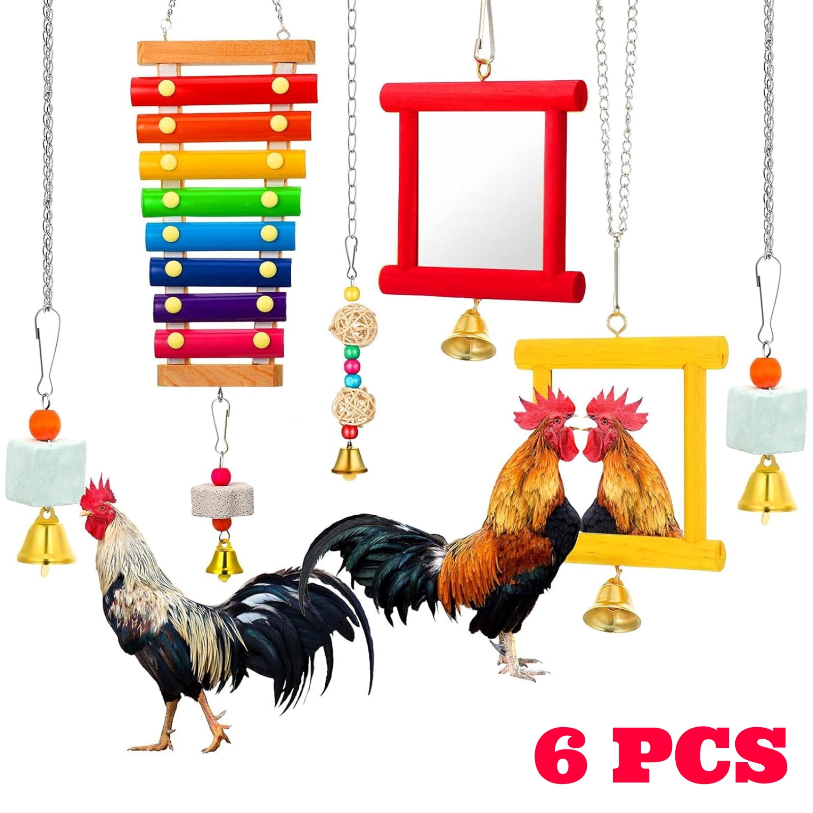 Set of 6 Chicken Mirror Chicken Toys for Coop with Bells, Hen Xylophone ...