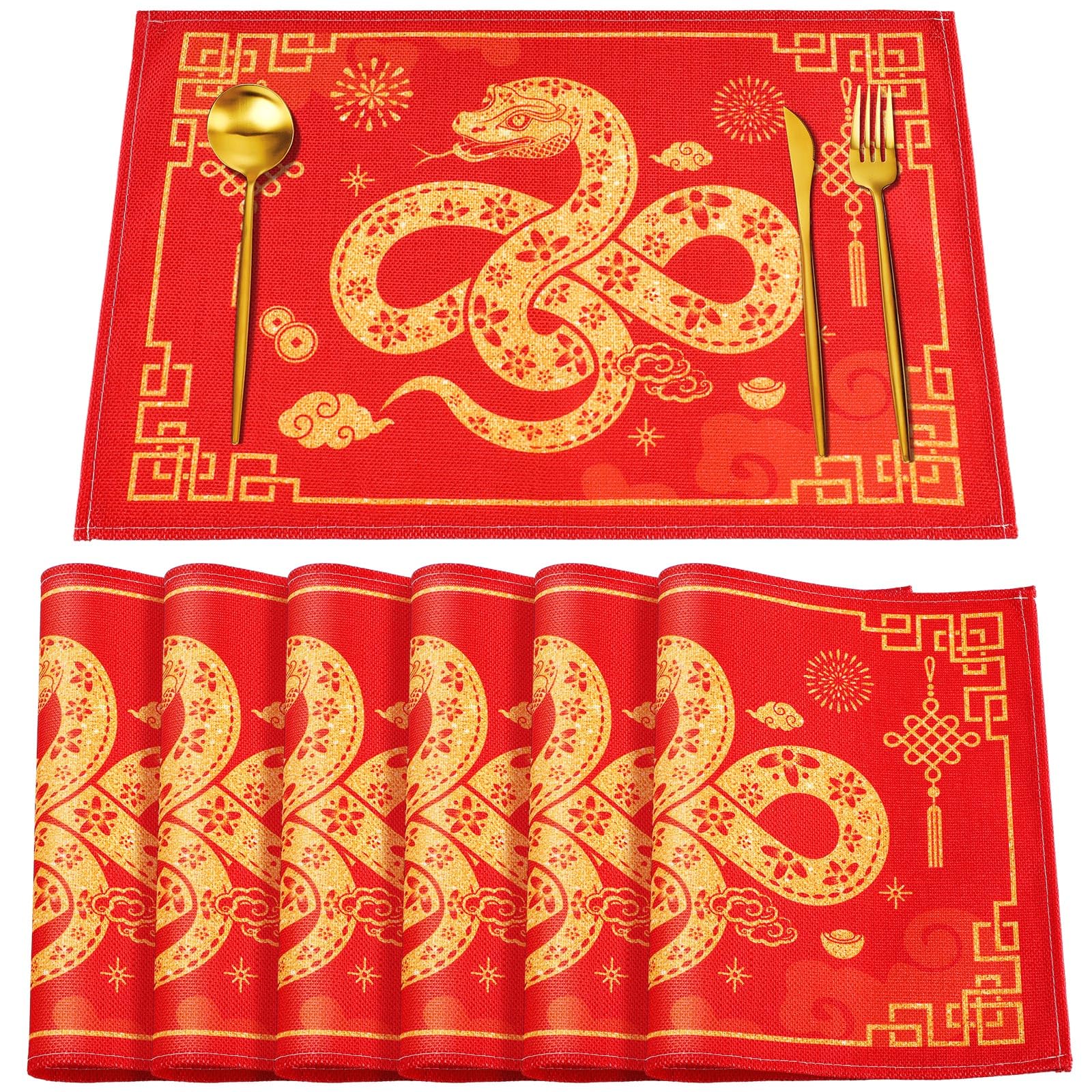 Set of 6 Chinese Zodiac Snake 2025 New Year Placemats 12 x 18 Inch ...