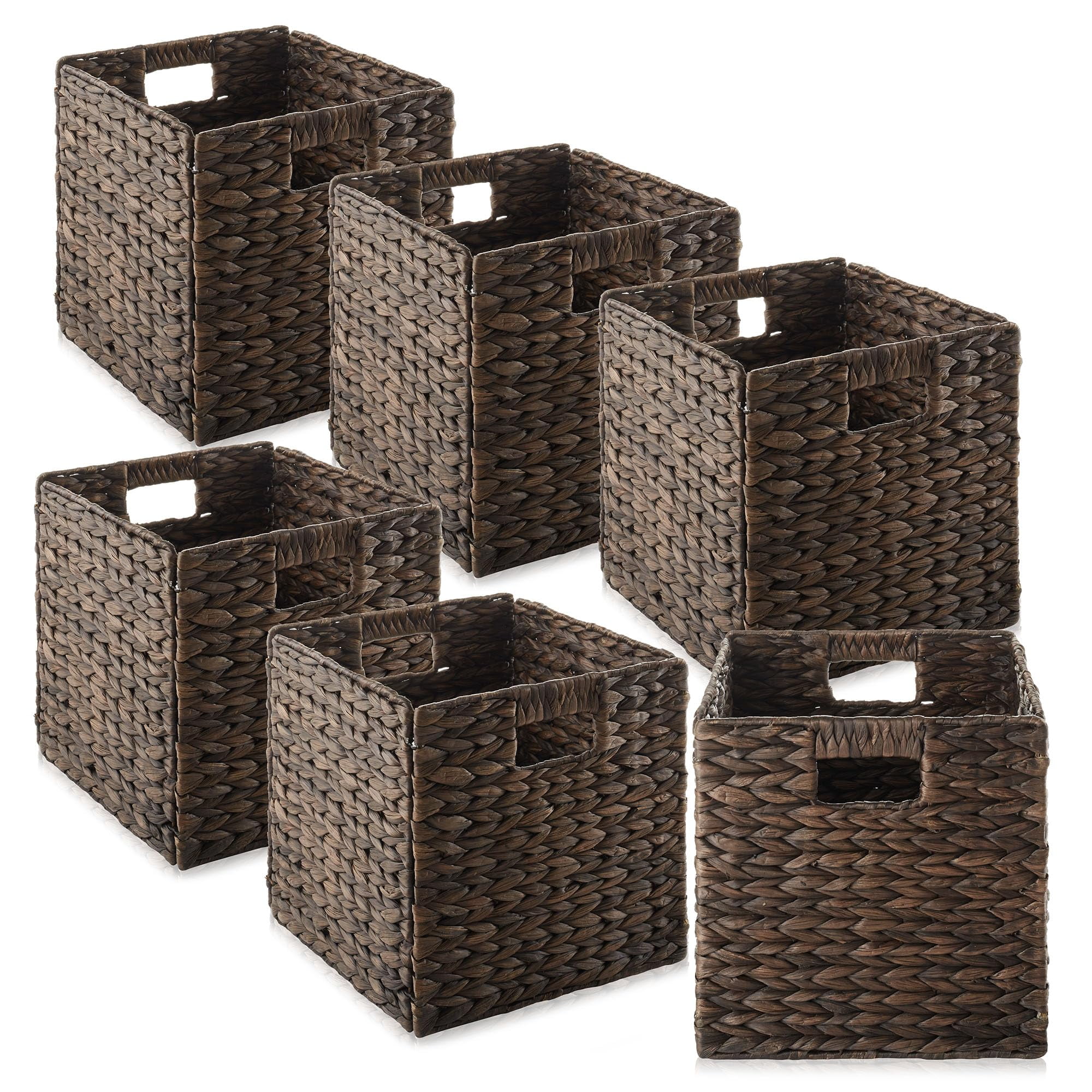 Set of 6 Collapsible Cube Organizers,10.5" x 10.5" Water Hyacinth ...