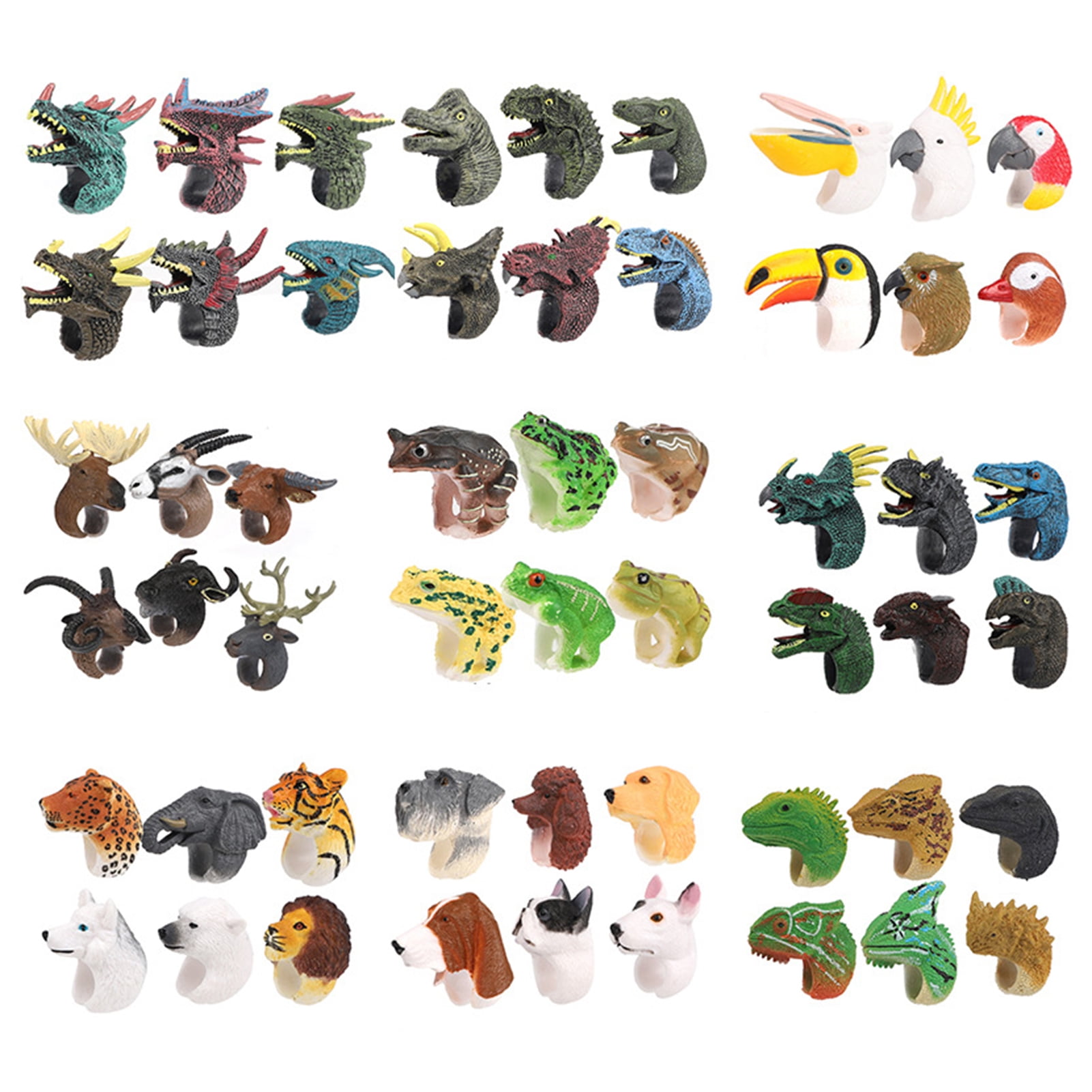 Set of 6 Dinosaur Finger Rings - Realistic PVC Simulation Toys with ...