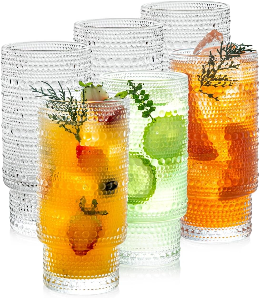 Set of 6 Drinking Glasses, 16oz Hobnail Vintage Glassware, Stackable ...