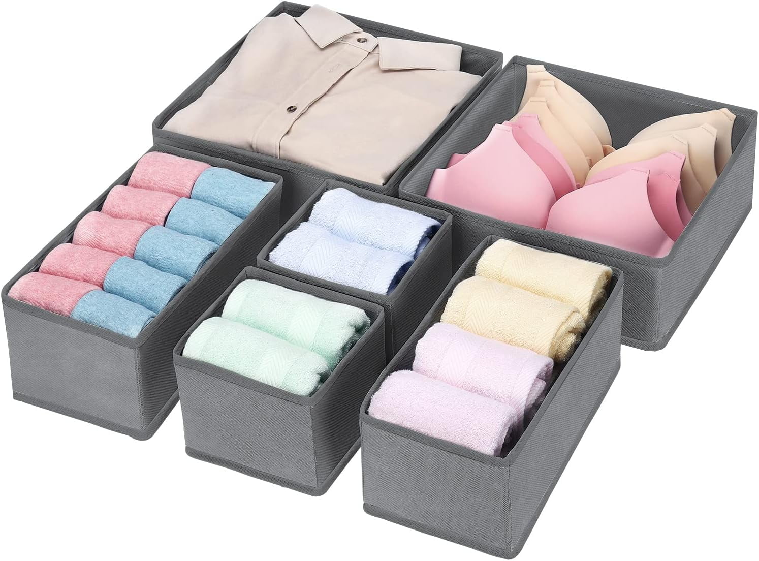 Set of 6 Foldable Clothes Drawer Organizers, Fabric Closet Dresser ...