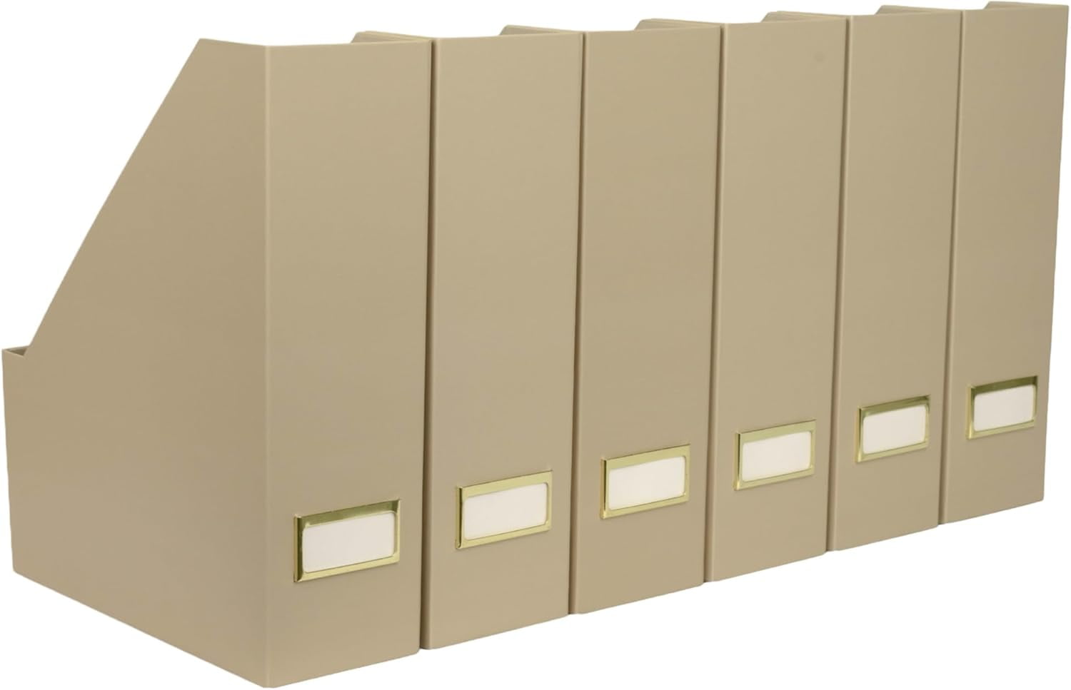 Set of 6 Foldable Magazine File Holders in Taupe Sturdy Cardboard ...