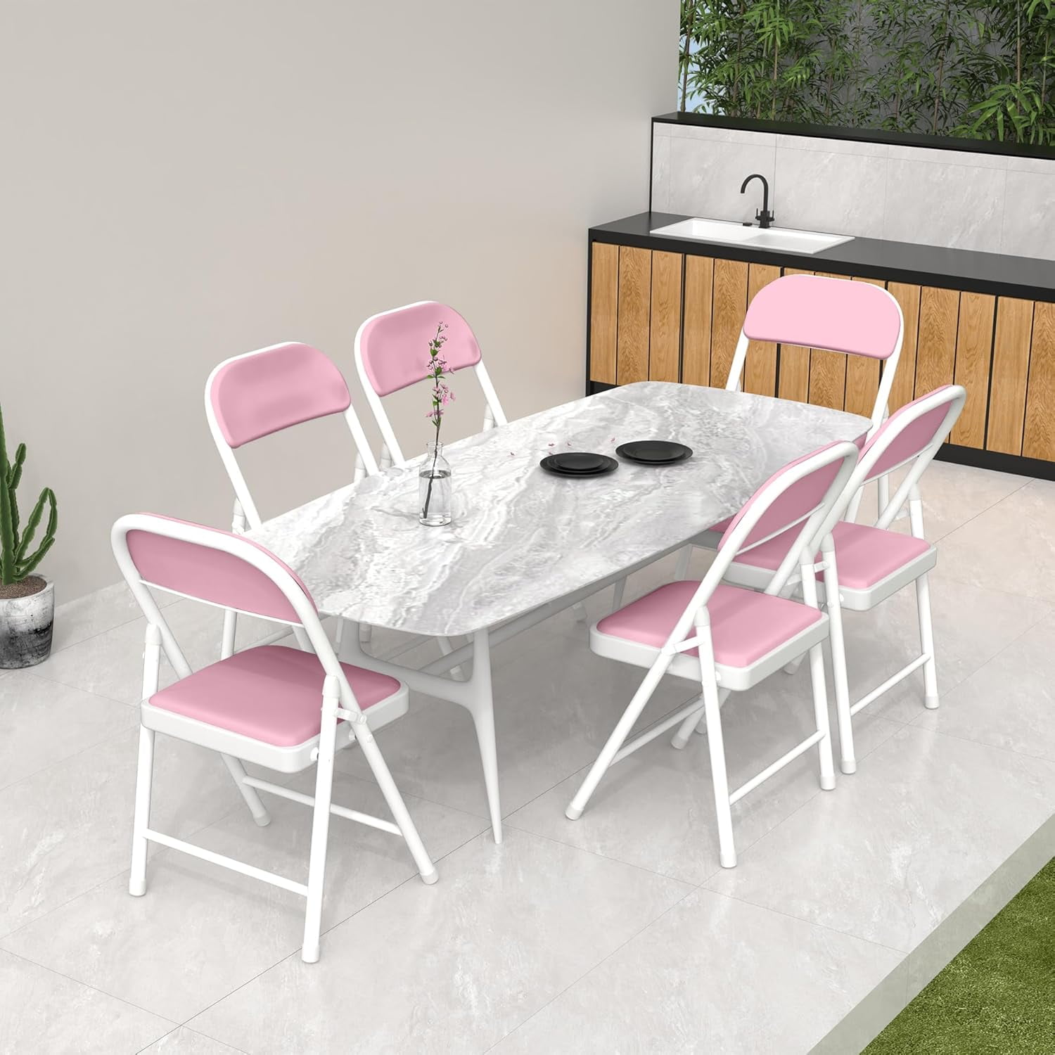 Set of 6 Folding Chairs with Padded Cushions, Portable, Stackable ...