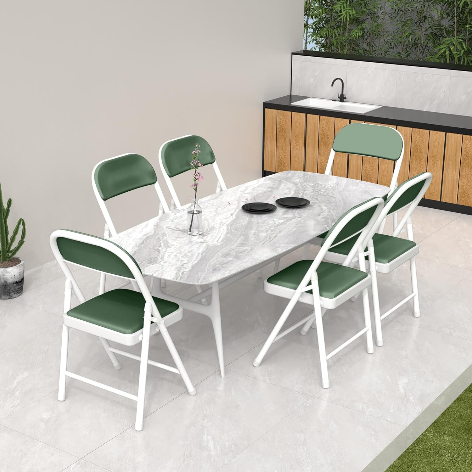 Set of 6 Folding Chairs with Padded Cushions, Portable, Stackable ...