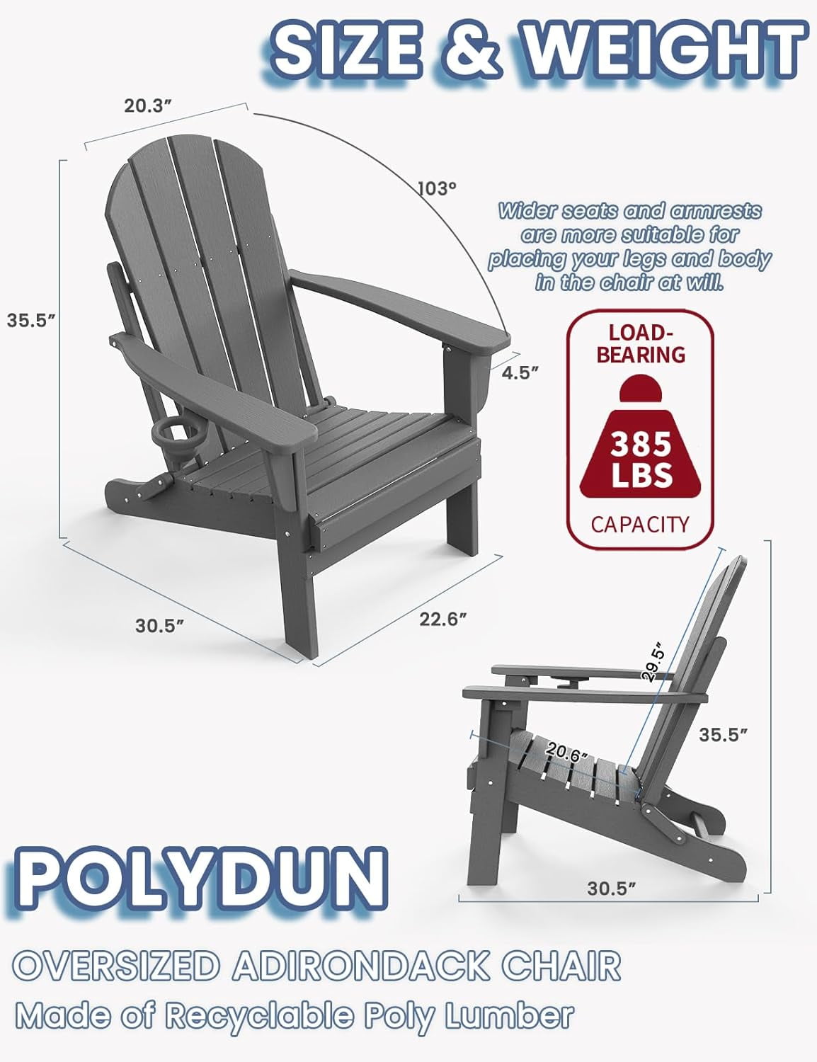 Set of 6 Folding HDPE Patio Chairs with Cup Holders, Outdoor Plastic ...