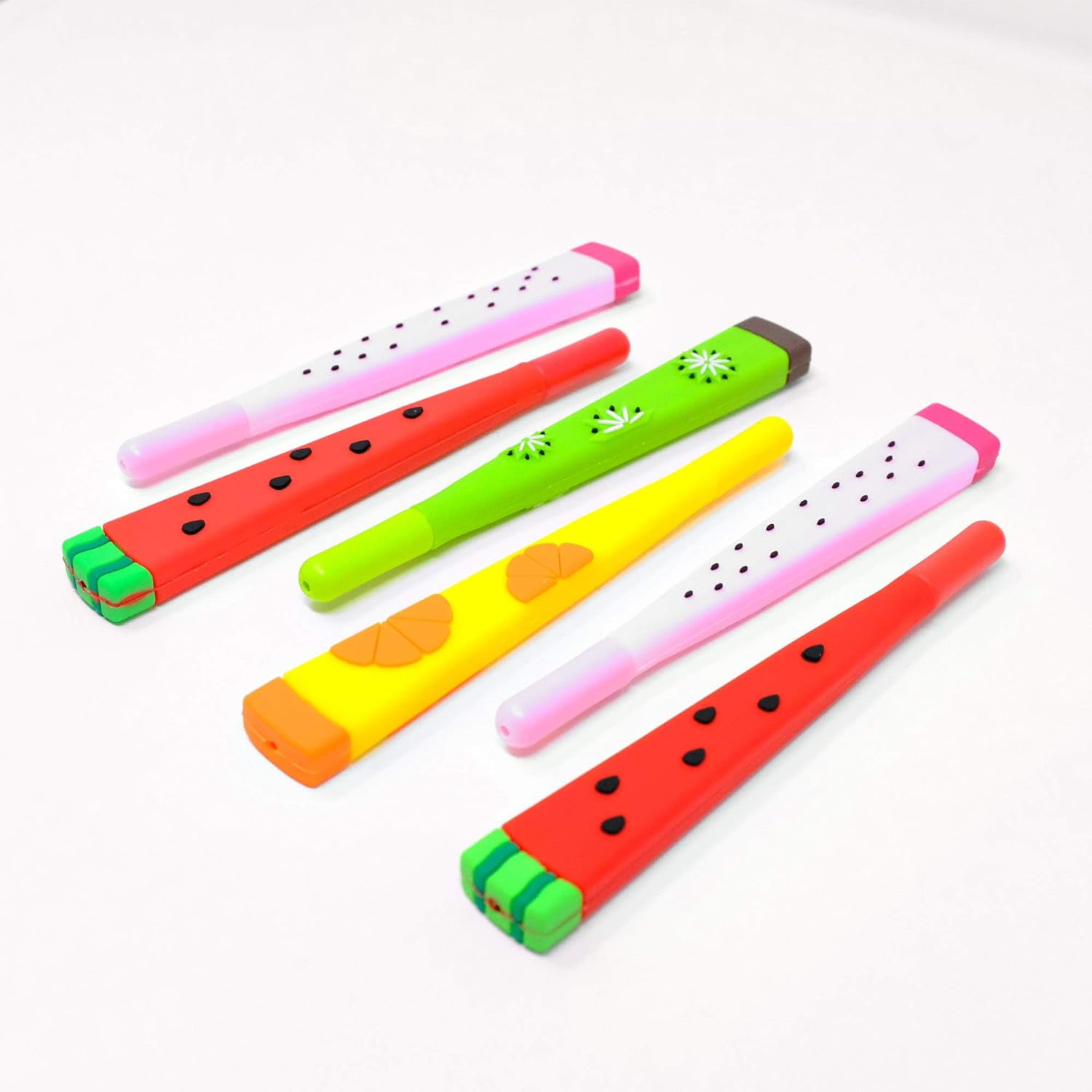 Set of 6 Fruit Shaped Pens and Reusable Mason Jar Pouch, Silky Smooth ...
